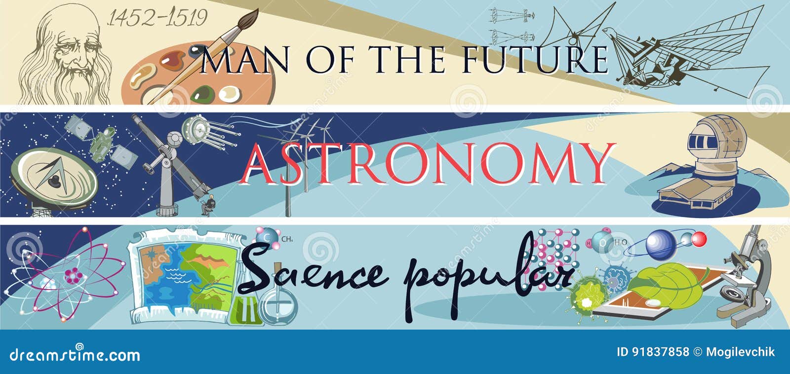 Colored Doodle Science Horizontal Banners Stock Vector - Illustration ...