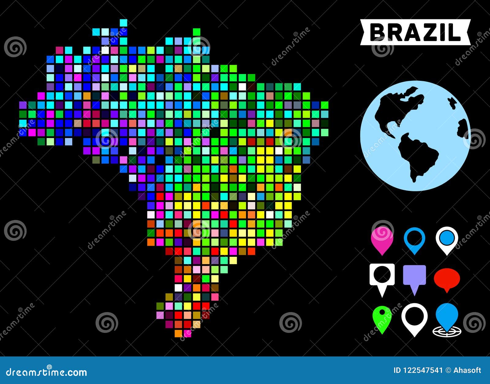Colored Dot Brazil Map stock vector. Illustration of luminous - 122547541