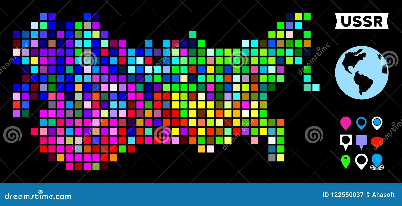 Colored Dot USSR Map stock vector. Illustration of bright - 122550037