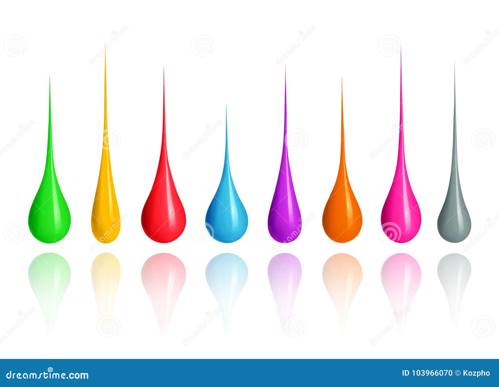 Colored Drops of Various Shapes Close-up Isolated on White Stock ...