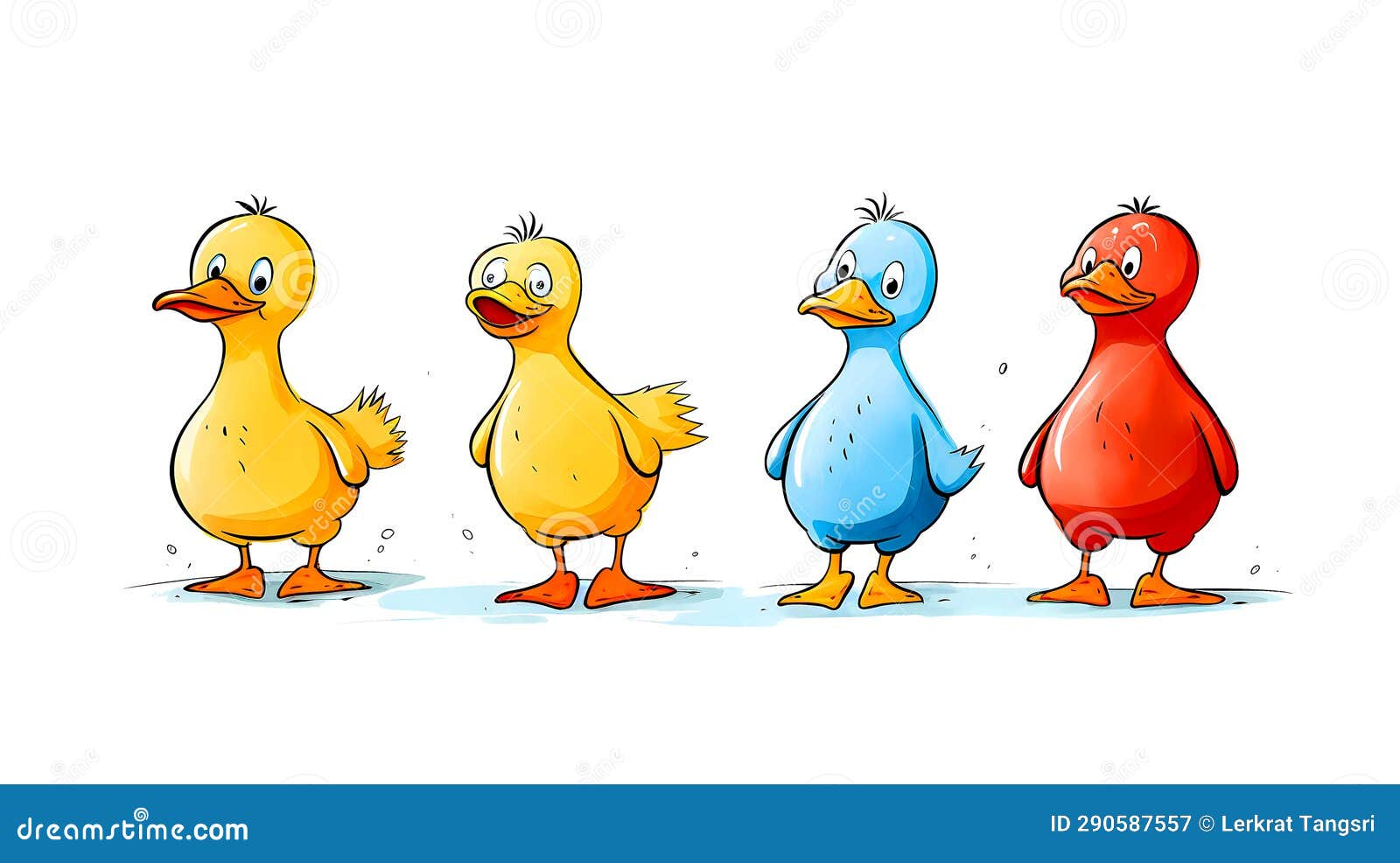 Colored Ducks Looking at Something Stock Illustration - Illustration of ...