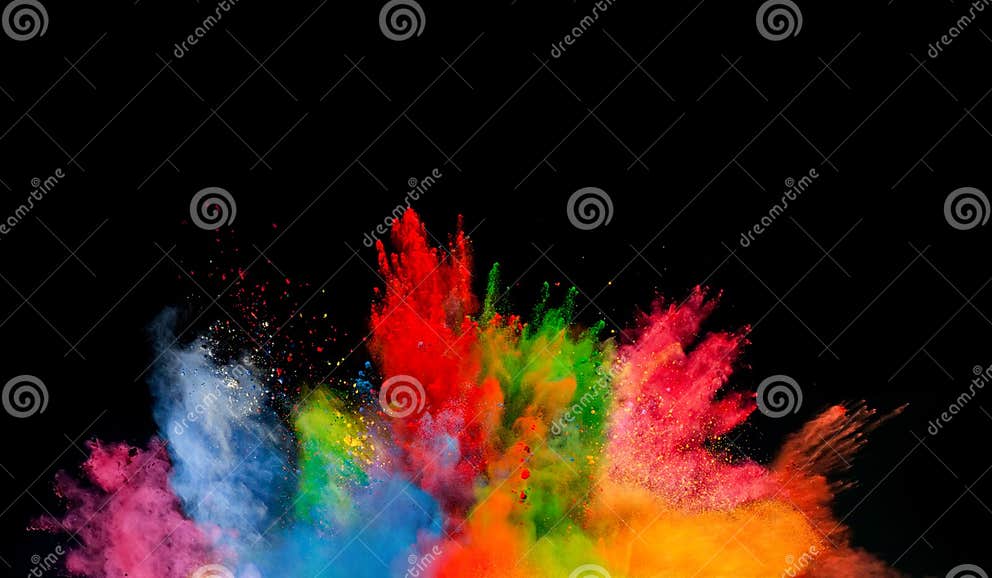 Colored Dust Explosion on Black Background Stock Image - Image of black ...