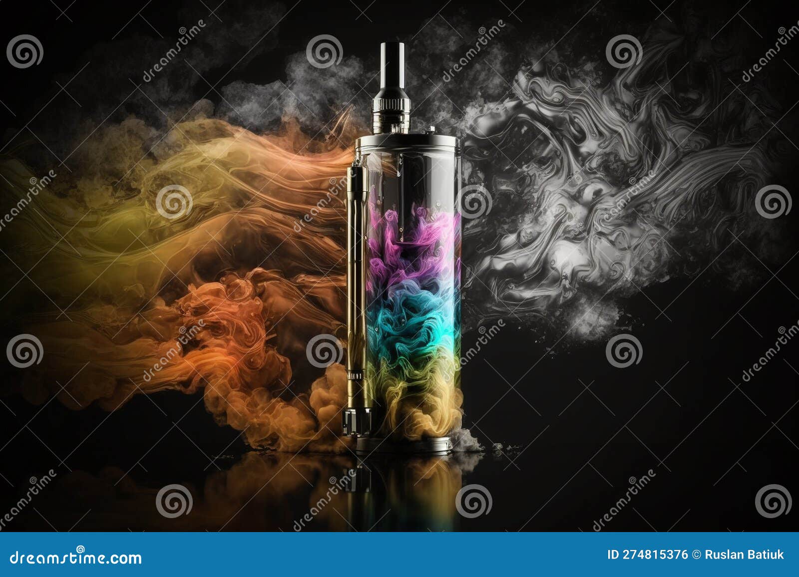 Colored E-cigarettes for Vaping and Various Fruits. the Symbol of the ...