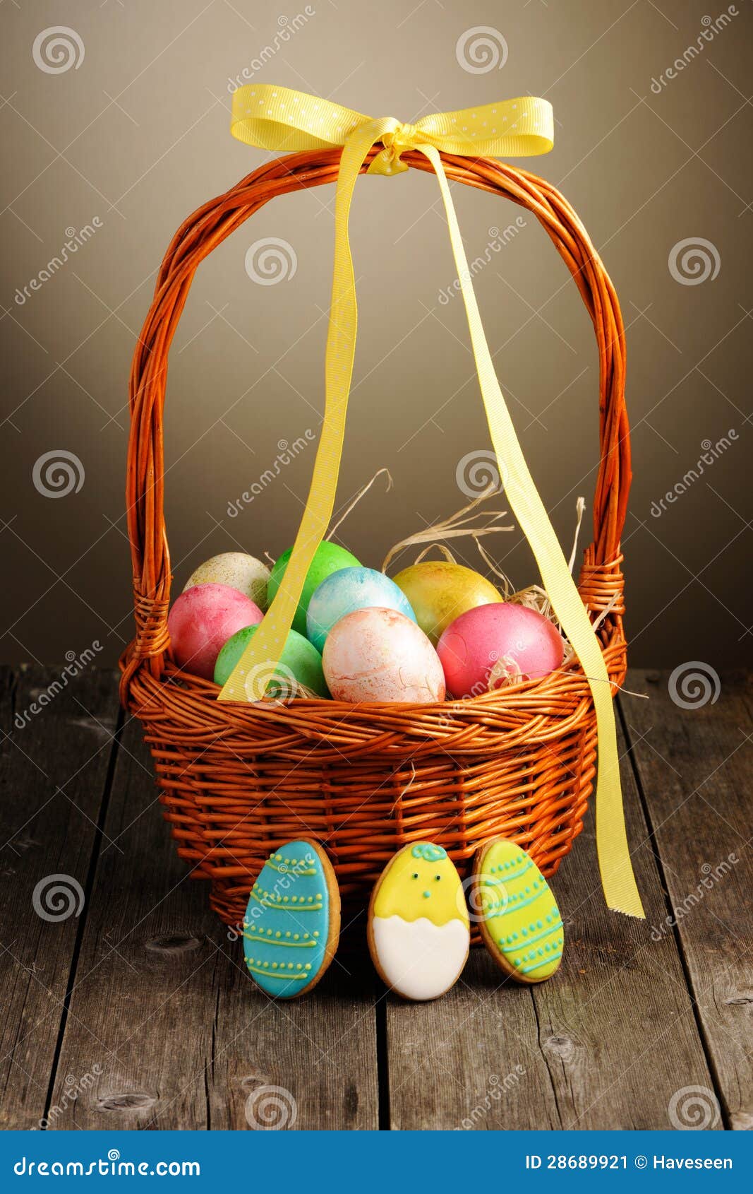 Colored Easter Eggs in Basket Stock Image - Image of homemade ...