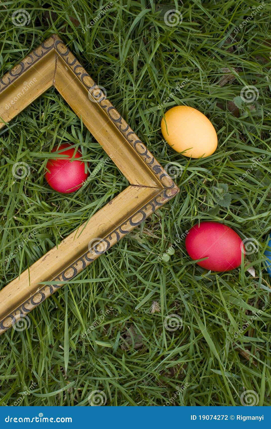 Colored eggs and frame stock photo. Image of left, lying - 19074272