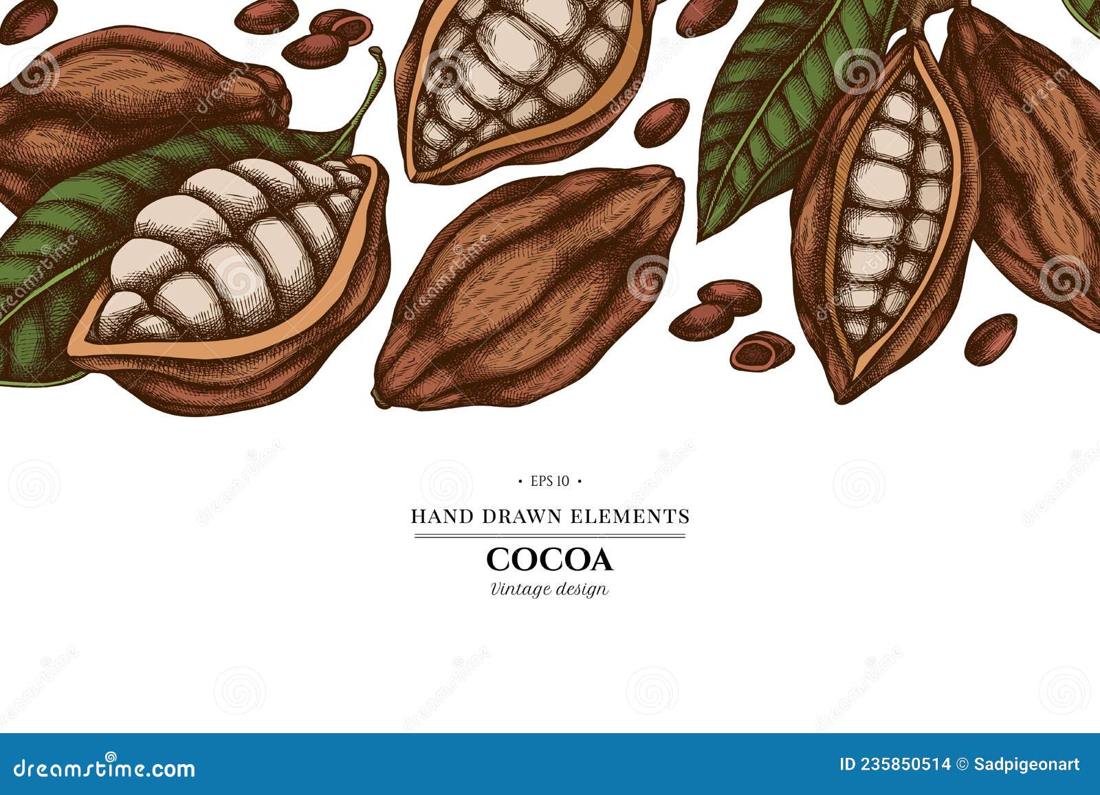 Colored Elements Design with Cocoa Beans, Cocoa Stock Vector ...