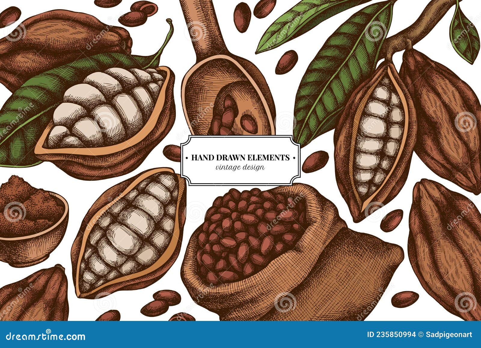 Colored Elements Design with Cocoa Beans, Cocoa Stock Vector ...