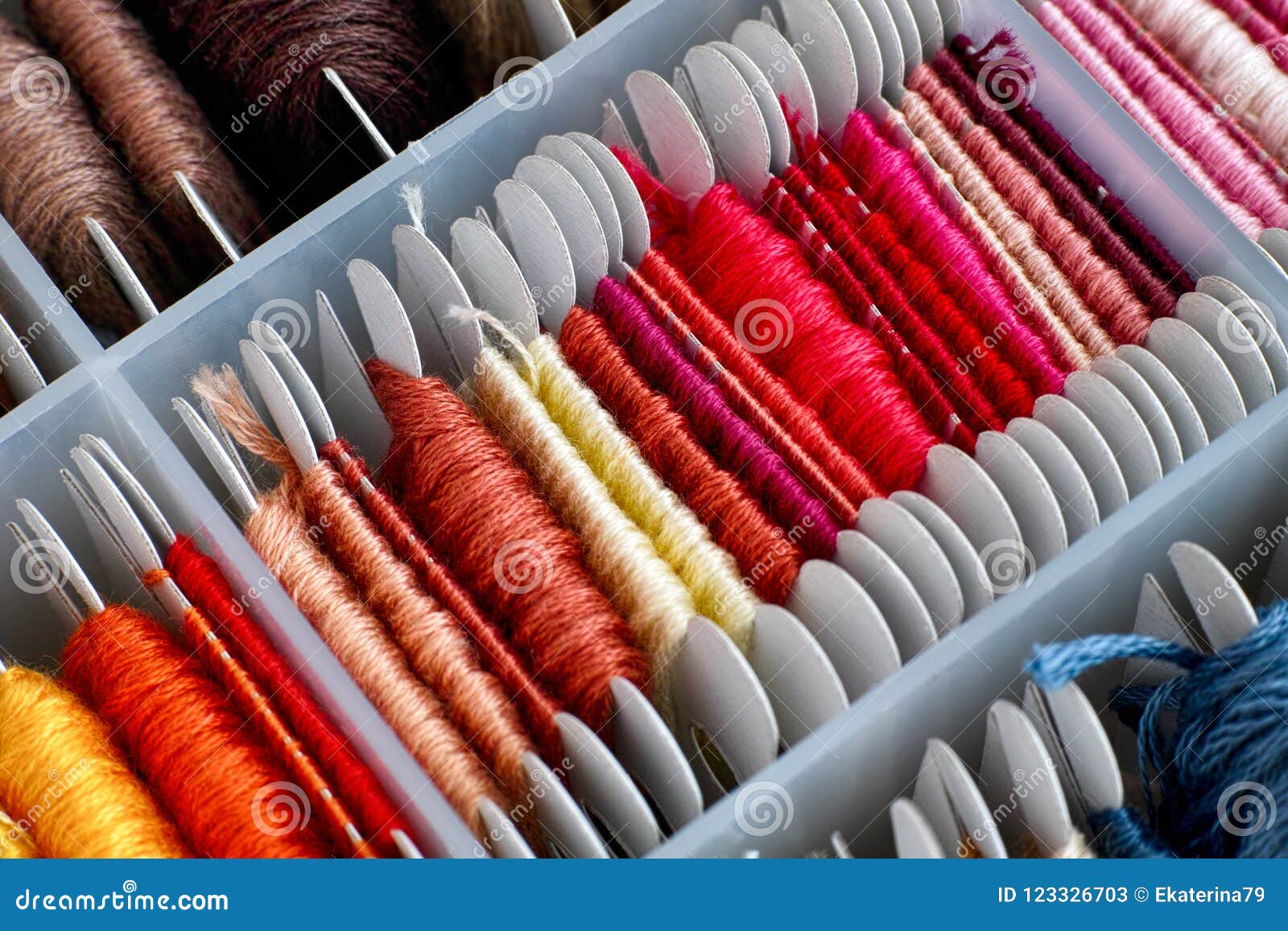 Colored Embroidery Threads Sorting in Box. Stock Image - Image of ...