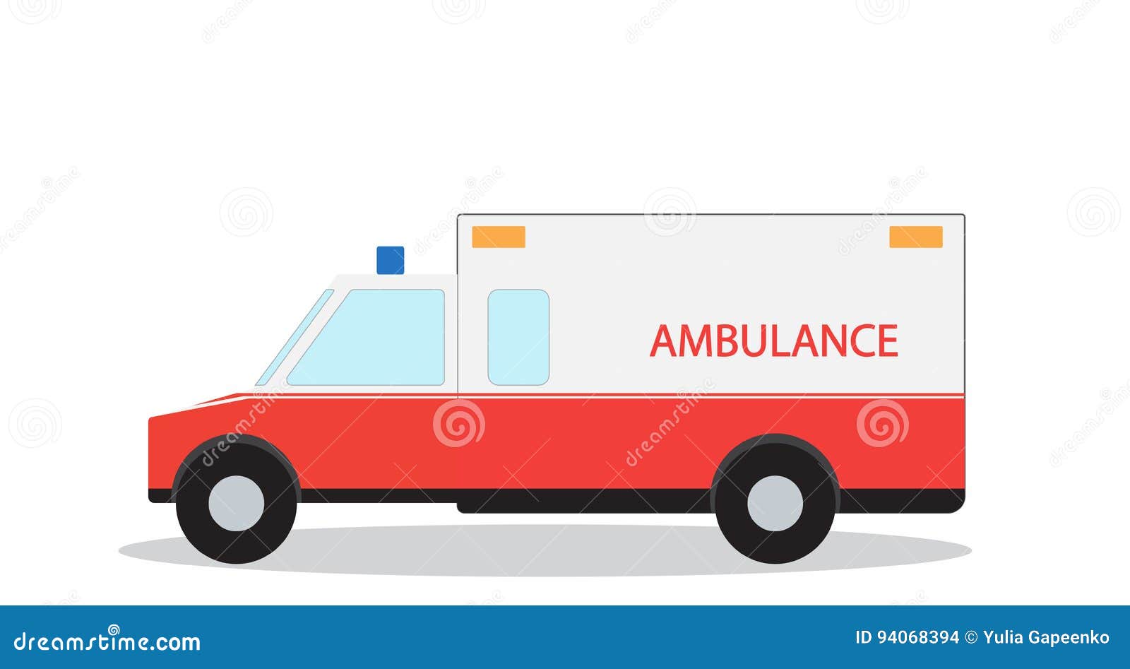 Colored Emergency Ambulance with Siren Flat Design. Vector Illus Stock ...