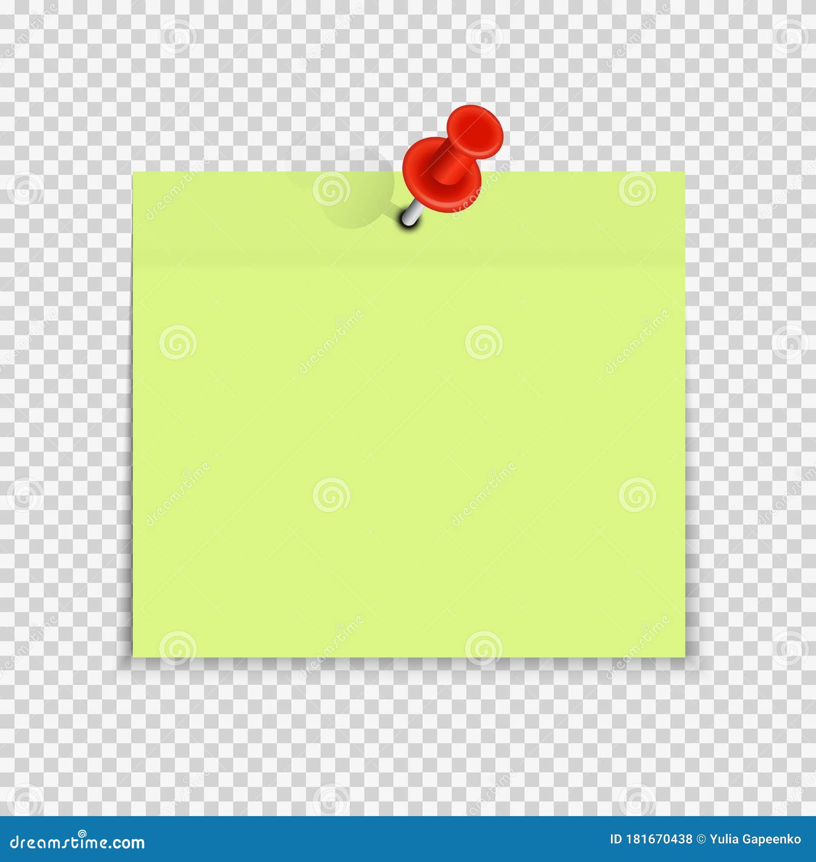 Colored Empty Paper Note Sticker with Red Pin for Office Text or ...