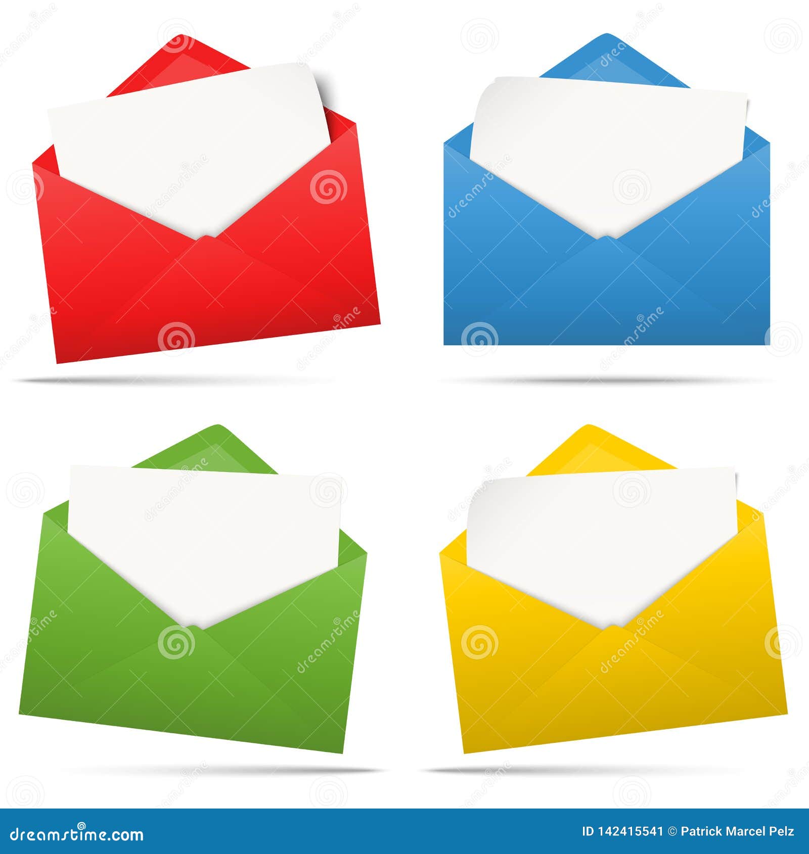 Colored Envelopes with Empty Paper Stock Vector - Illustration of ...