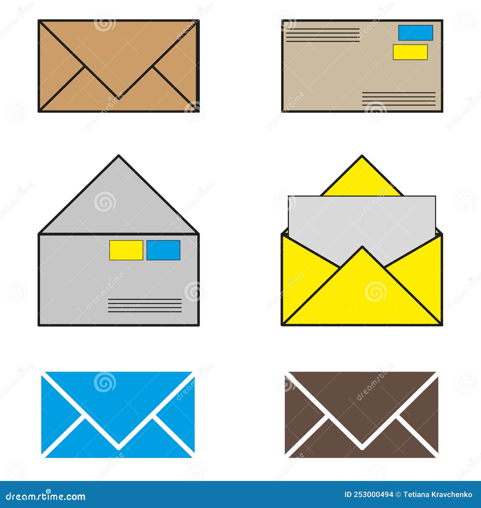 Colored Envelopes. Simple Line Drawing. Vector Illustration. Stock ...
