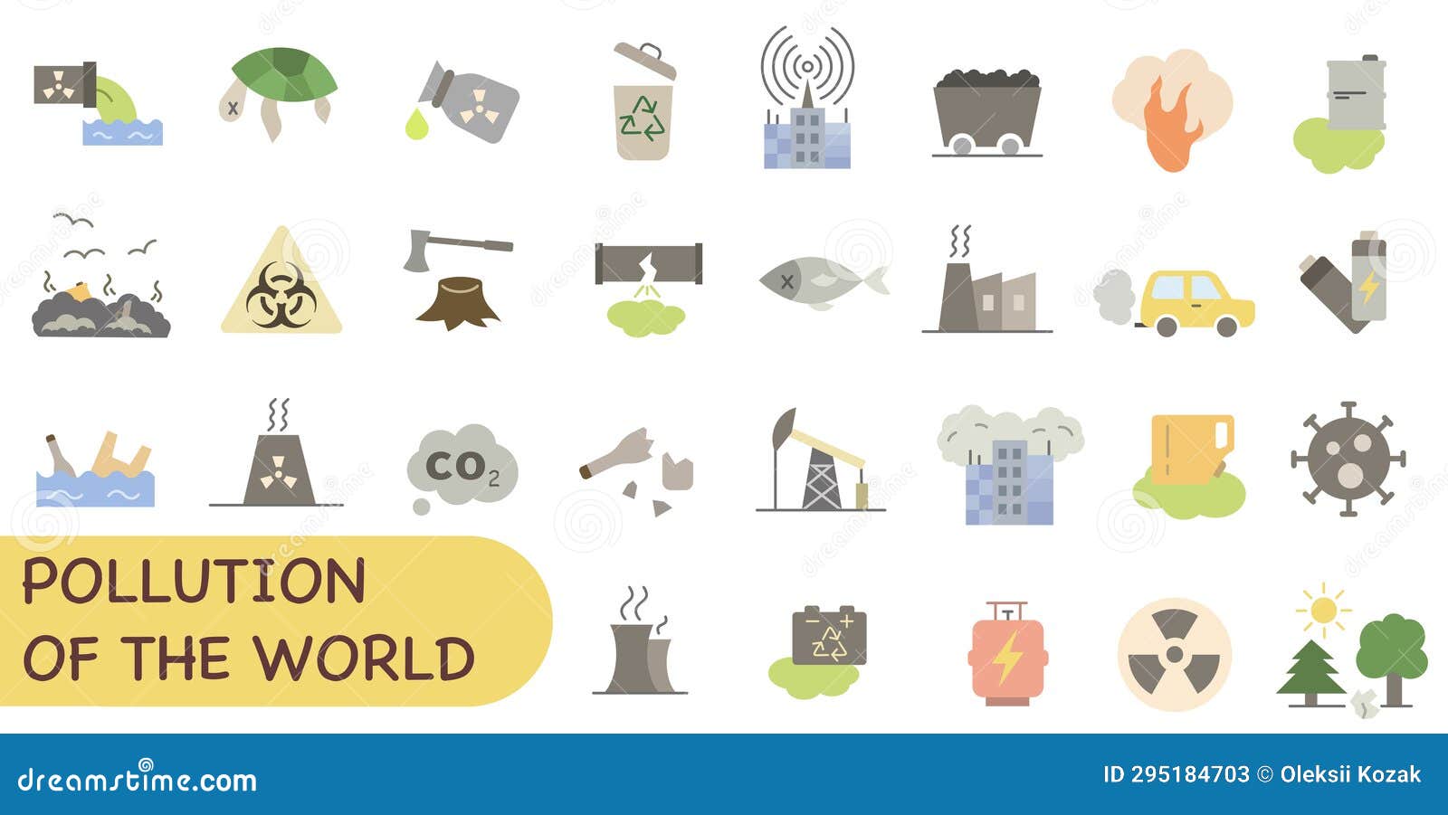Colored Environmental Pollution Icons. Environmental Pollution Stock ...