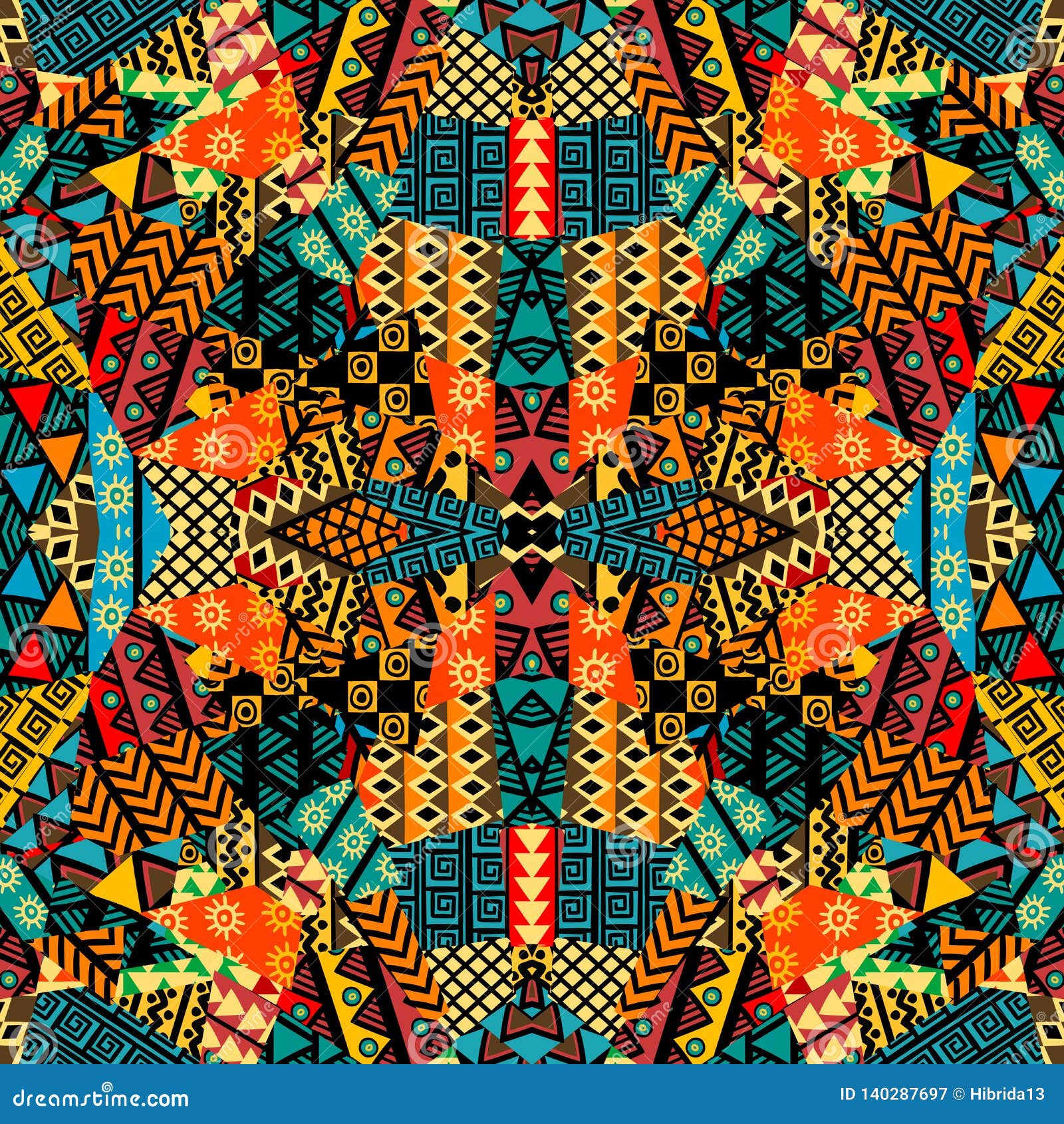 Colored Ethnic Patchwork Mosaic with African Motifs Stock Vector ...