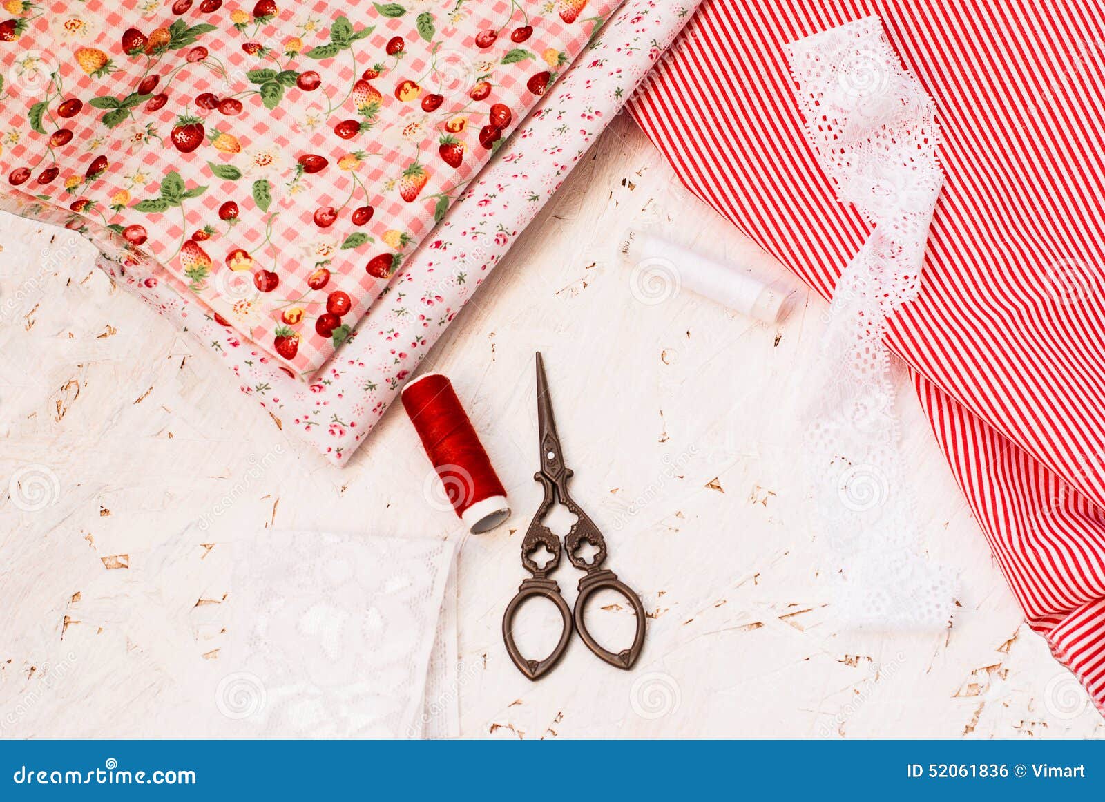 Colored Fabric Spools of Thread and Scissors for Sewing Stock Photo ...