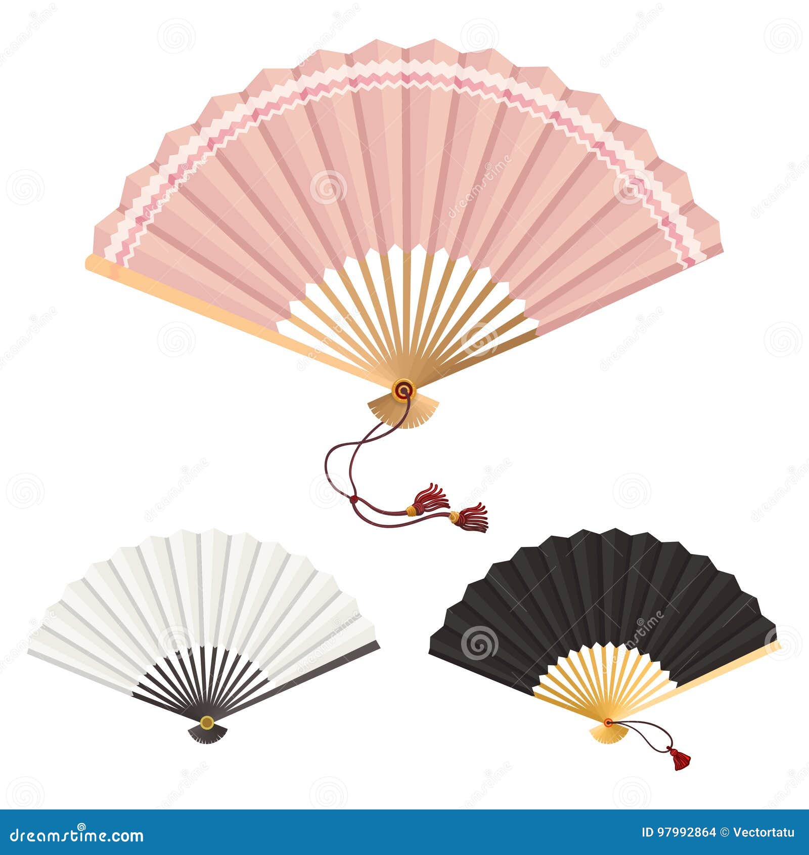 Colored Fans Isolated on White Stock Vector - Illustration of oriental ...