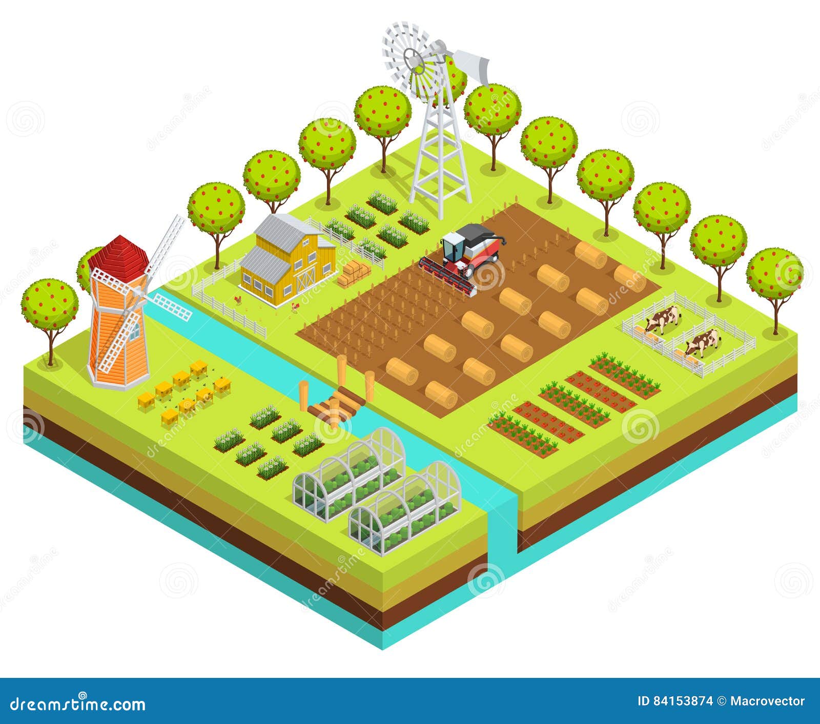 Colored Farm Isometric stock vector. Illustration of agriculture - 84153874