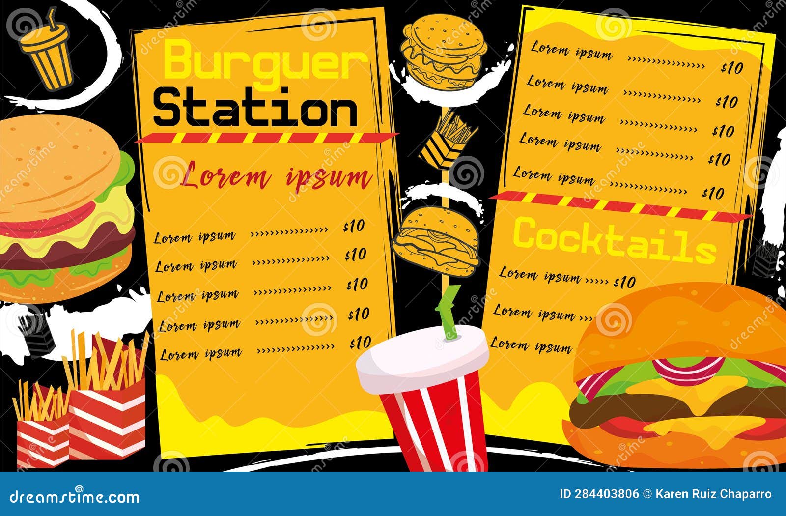 Colored Fast Food Menu with Different Burger Items Vector Stock Vector ...