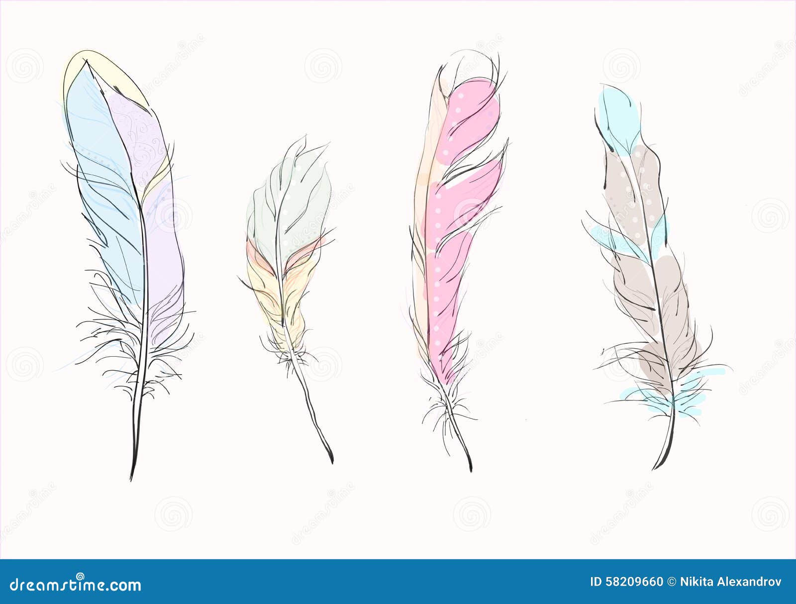 4 Colored feathers stock vector. Illustration of plume - 58209660