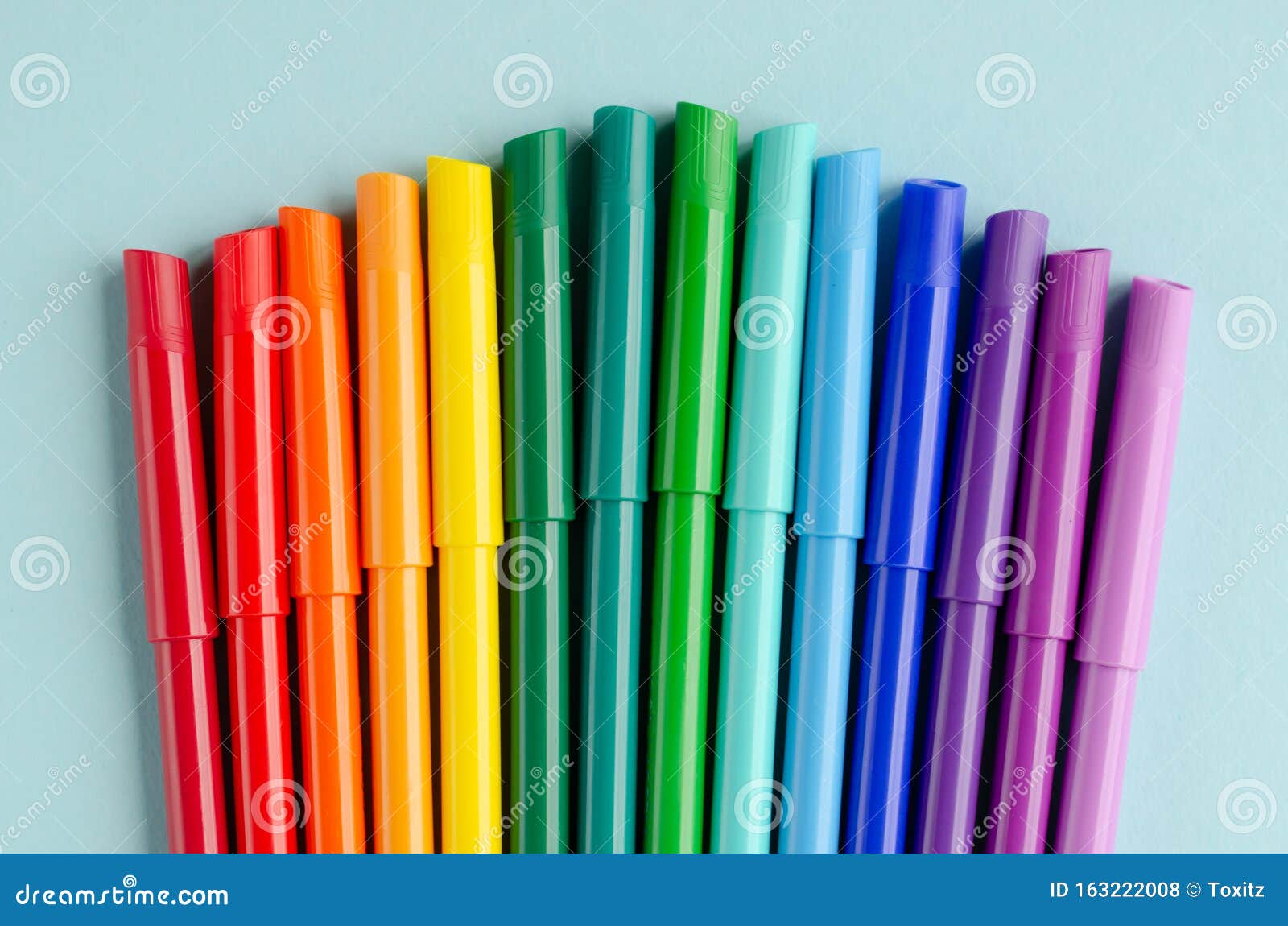 Colored Felt Tip Pens Composition on Blue Background Stock Photo ...