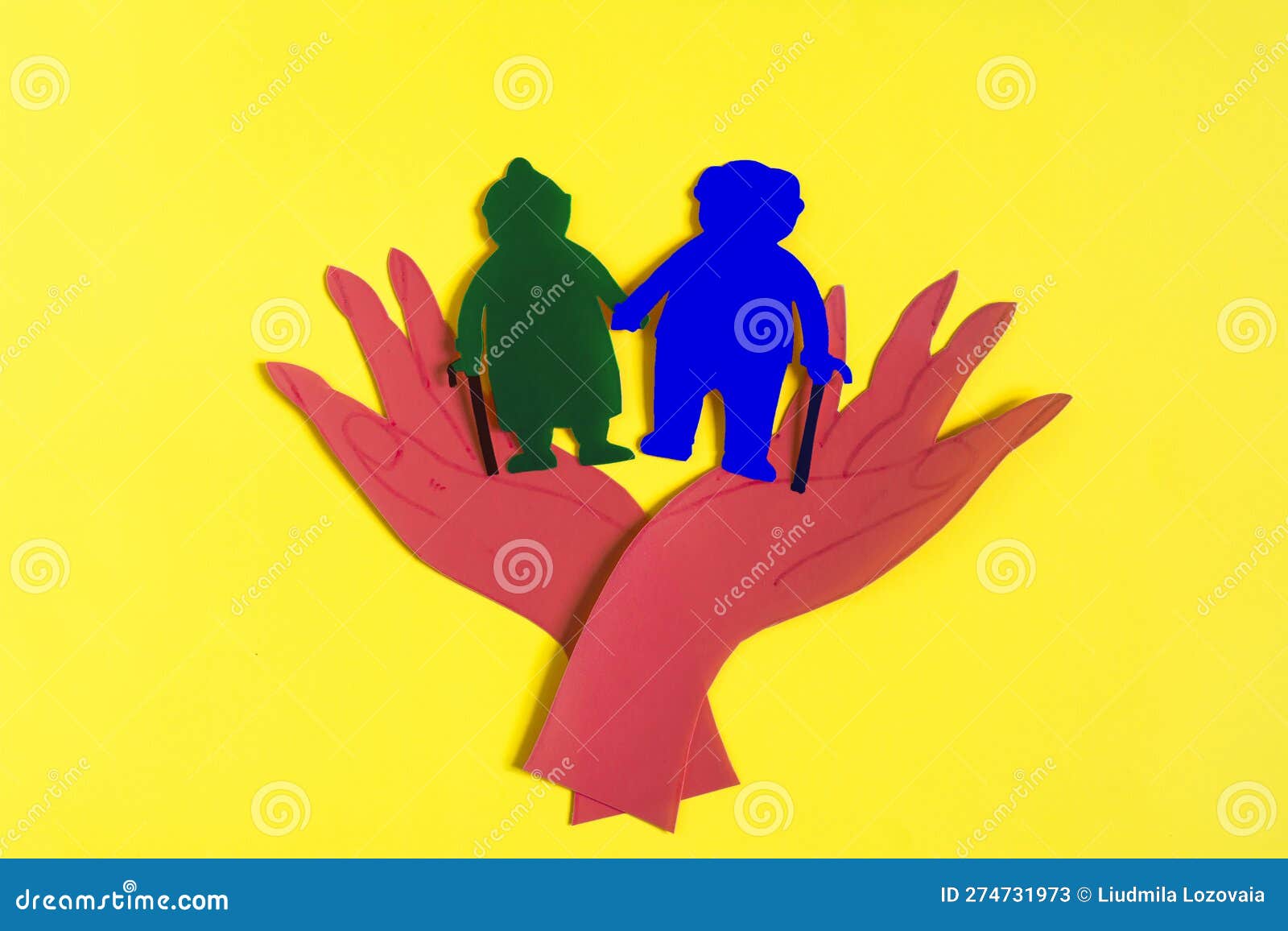 Colored Figures of Elderly People on Open Palms. Stock Image - Image of ...
