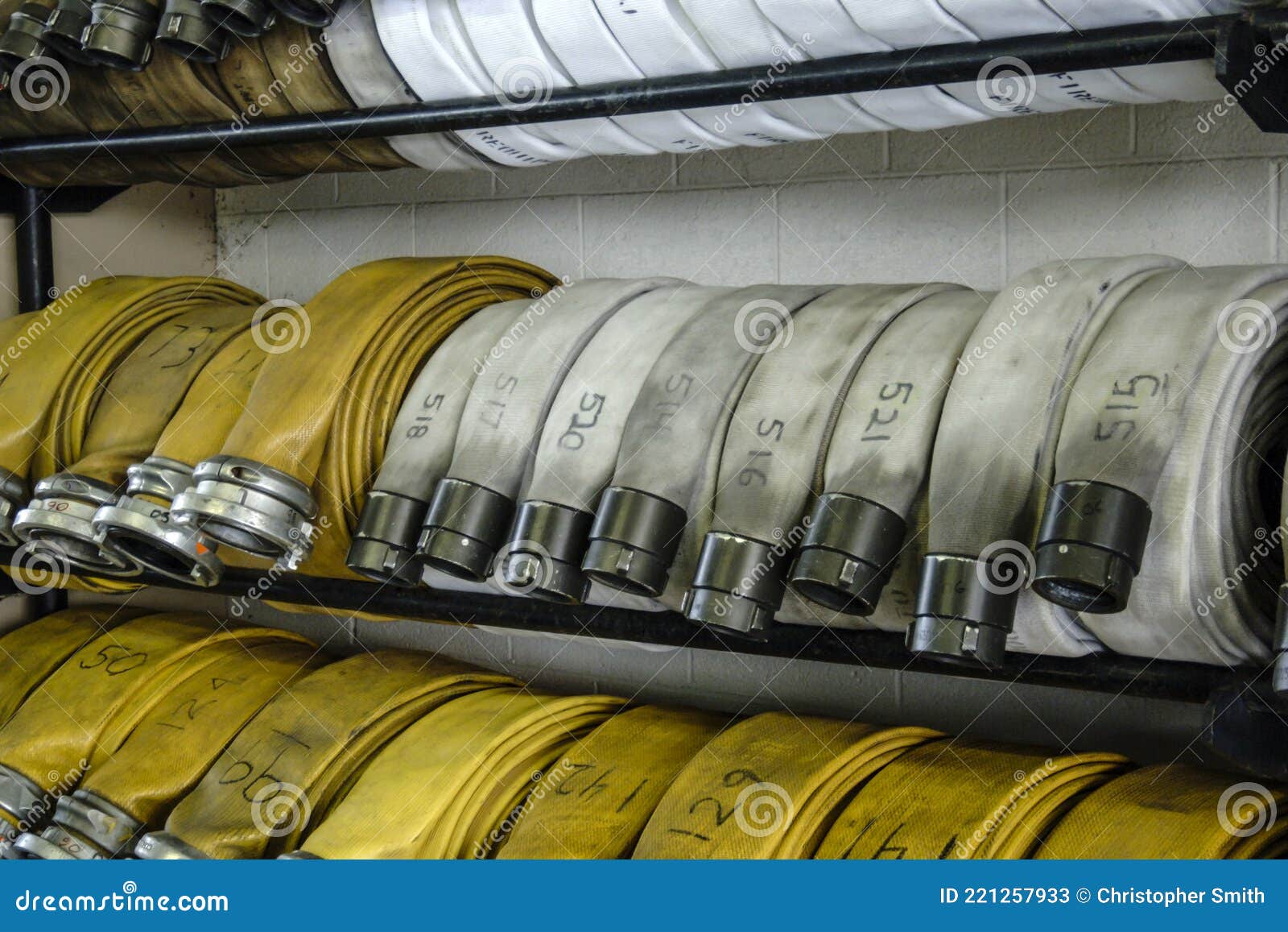 Racks Of Fire Extinguishers, Firefighter Equipment Royalty-Free Stock ...