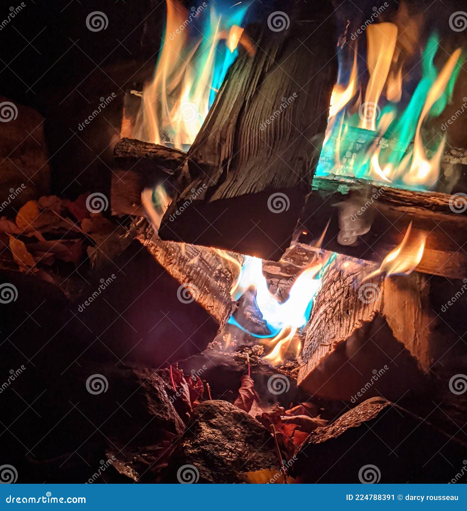 Colored Fire while Outside Camping at Night Stock Image - Image of ...