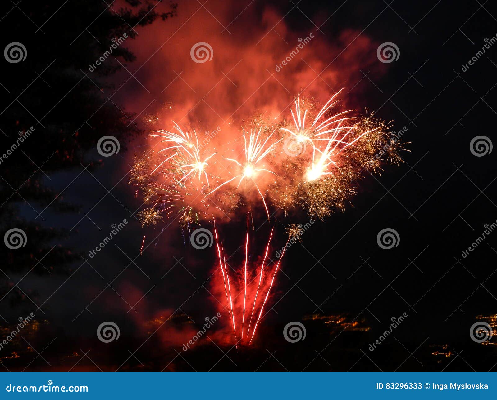 Colored Firework at Dark Night Stock Image - Image of bright ...