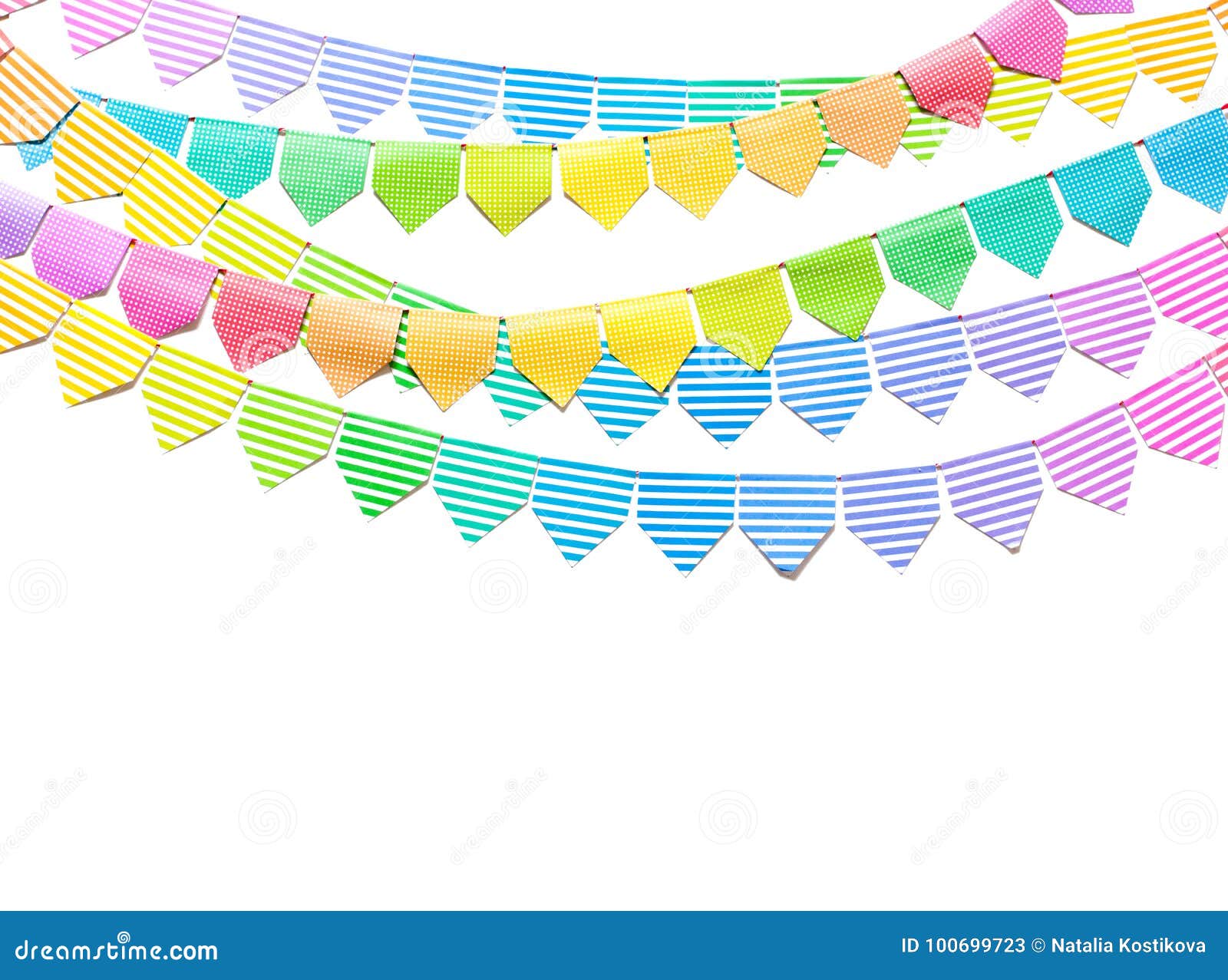 Colored Flags Garland. White Background. Stock Image - Image of ...