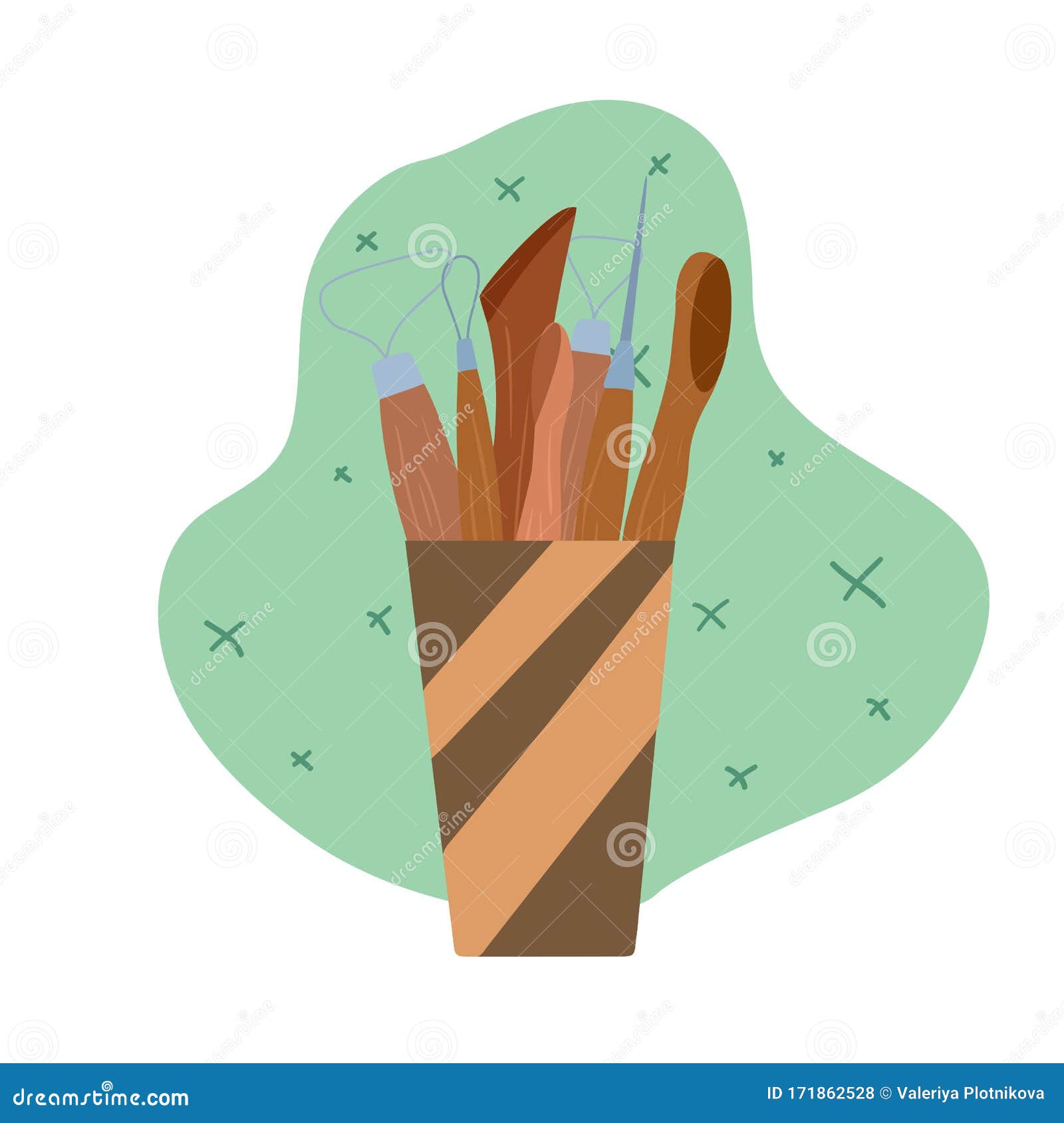 Colored Flat Illustration Of Tools For Pottery And Sculpting On ...