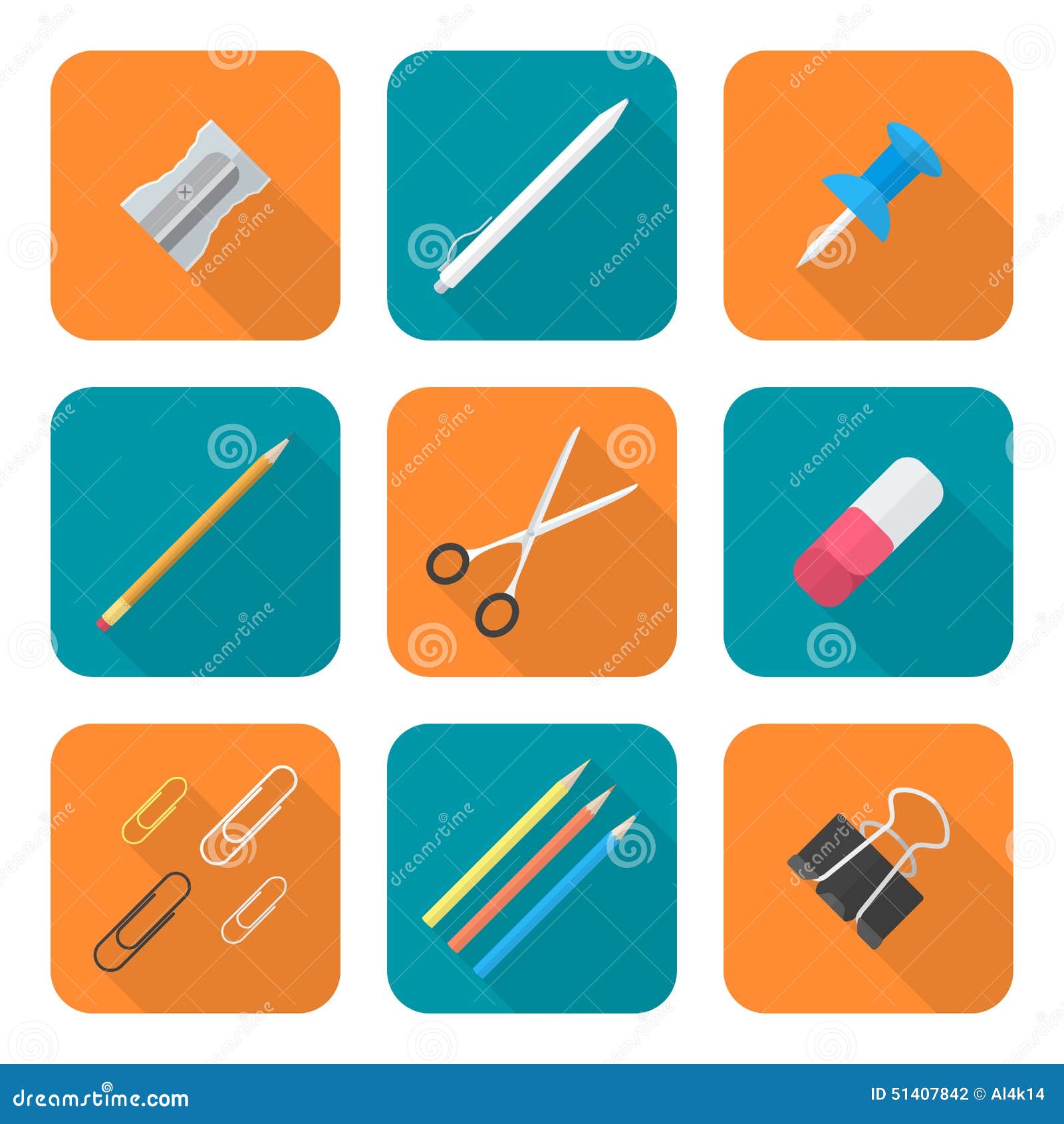 Colored Flat Style Various Stationery Icons Set Stock Vector ...