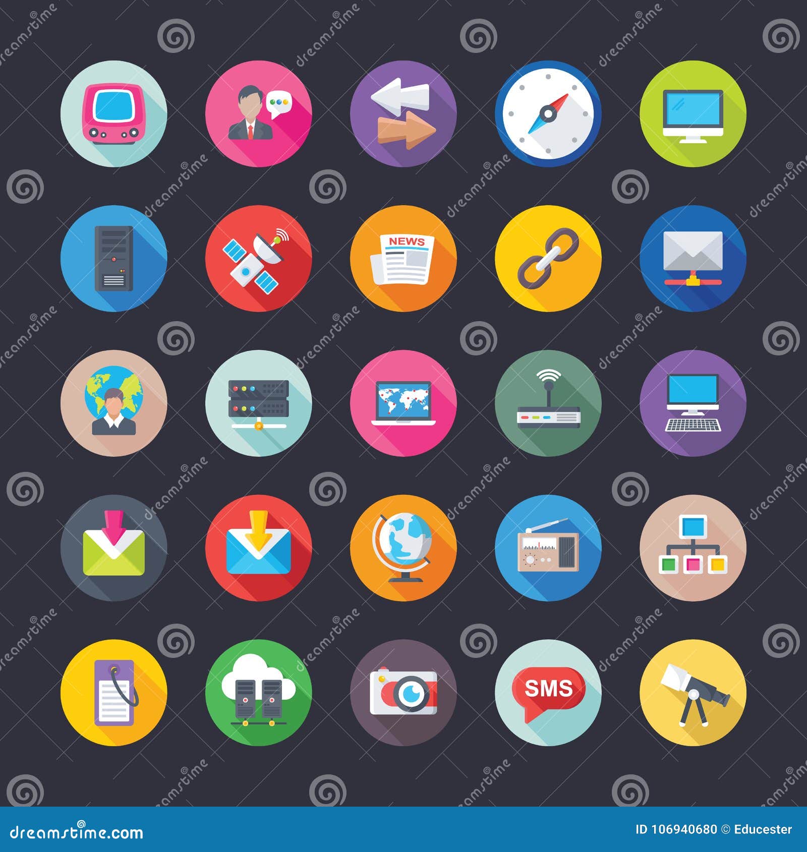 Colored Flat Vector Set of Network Communications Stock Illustration ...