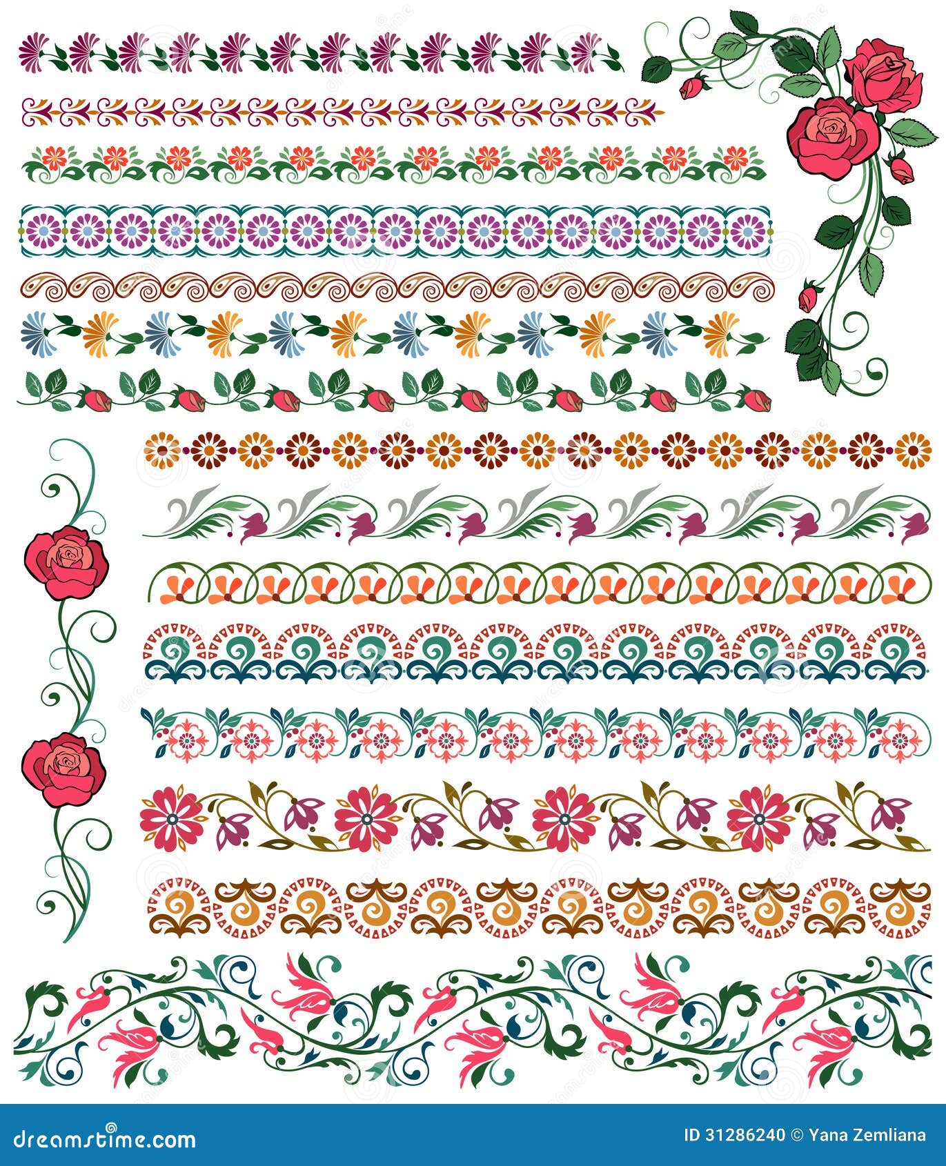 Colored floral borders stock vector. Illustration of design - 31286240