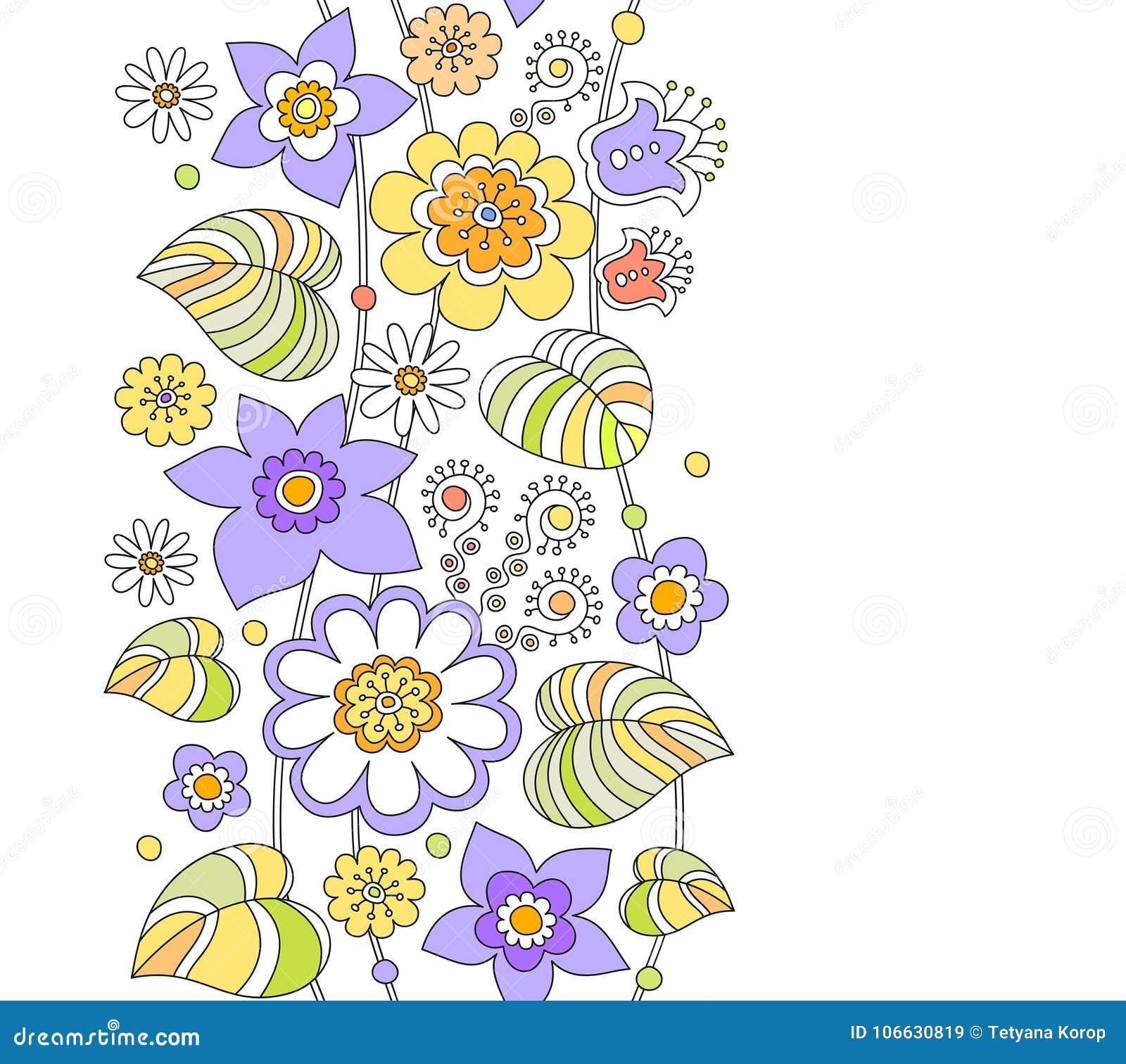 Colored Flowers Stylized Cheerful Child`s Drawing, Seamless Vect Stock ...