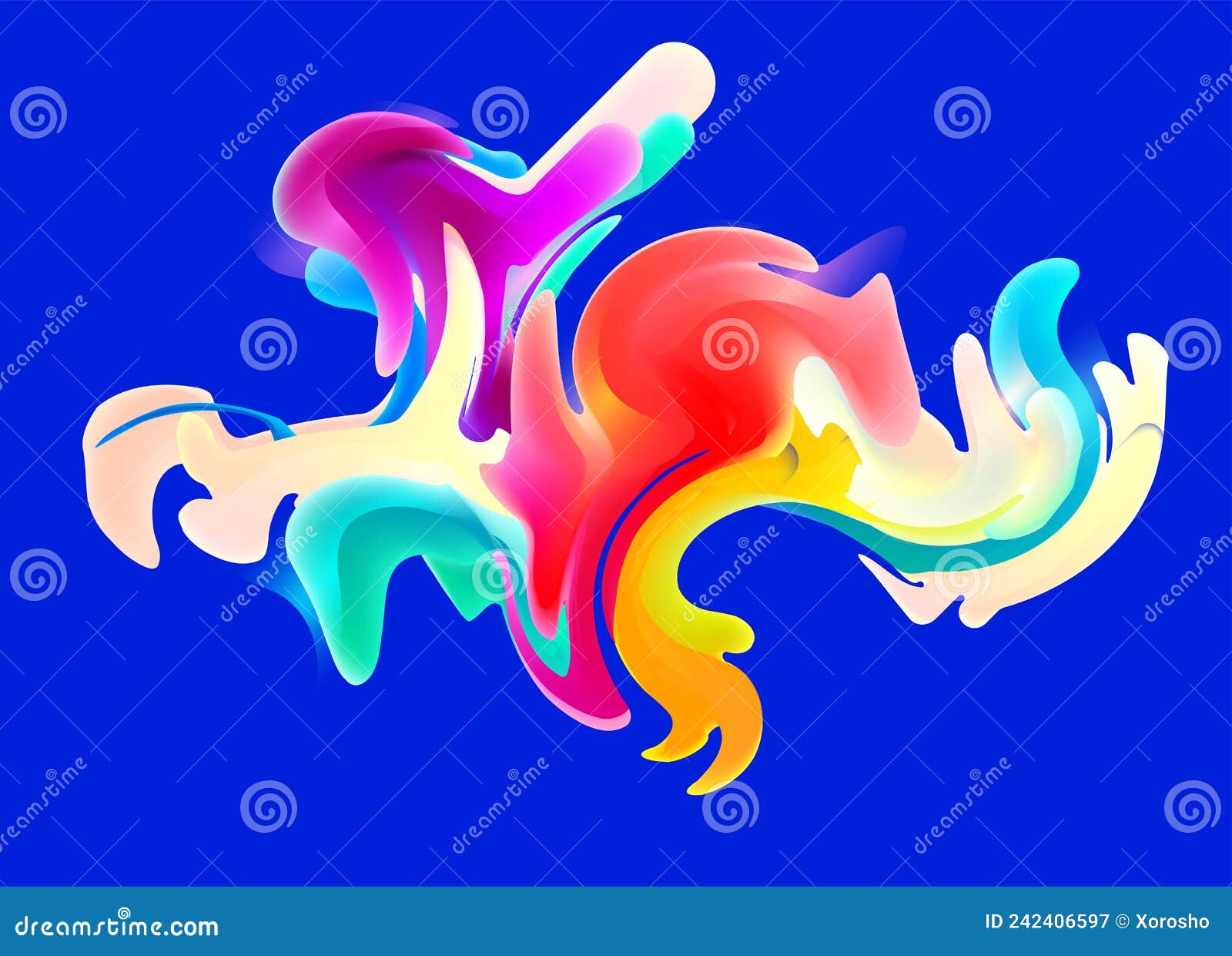 Colored Fluid Shapes. Spreading Bright Splashes on Blue Background ...
