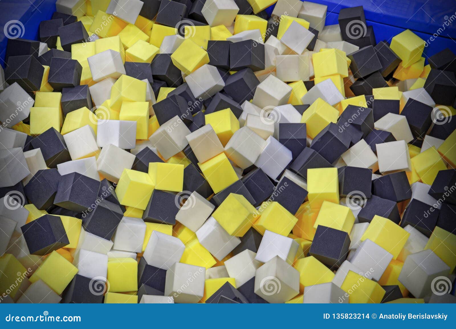 Colored Foam Rubber Cubes in the Trampoline Pit Close-up Background ...
