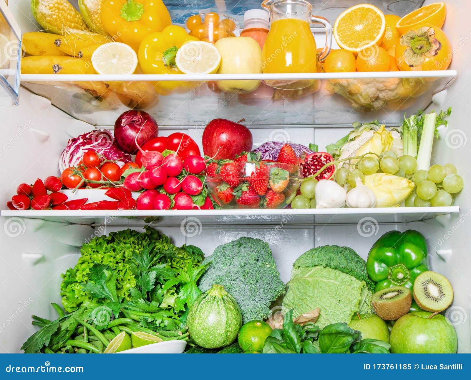 Colored Full Fridge with Fruit and Vegetables Stock Image - Image of ...