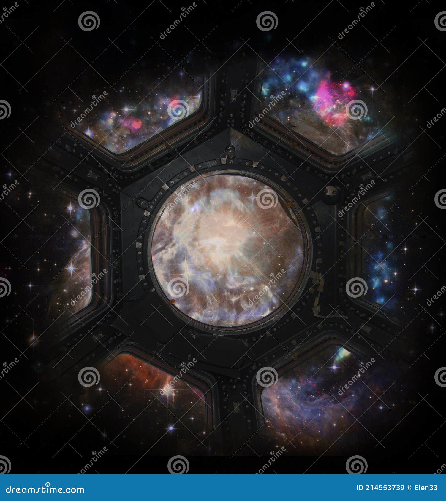 Colored Galaxy from the Hatch of a Spaceship. Stock Image - Image of ...