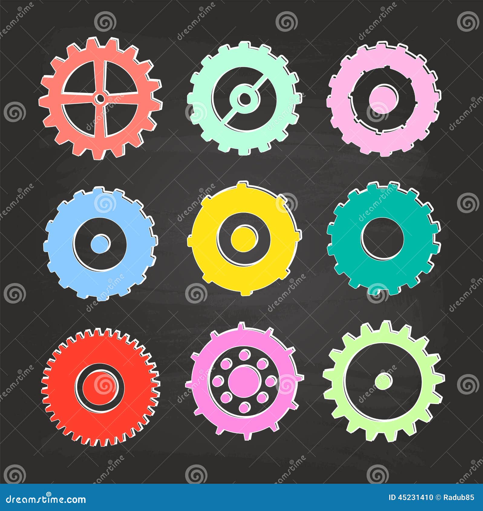 Colored Gear Icons Set stock vector. Illustration of element - 45231410