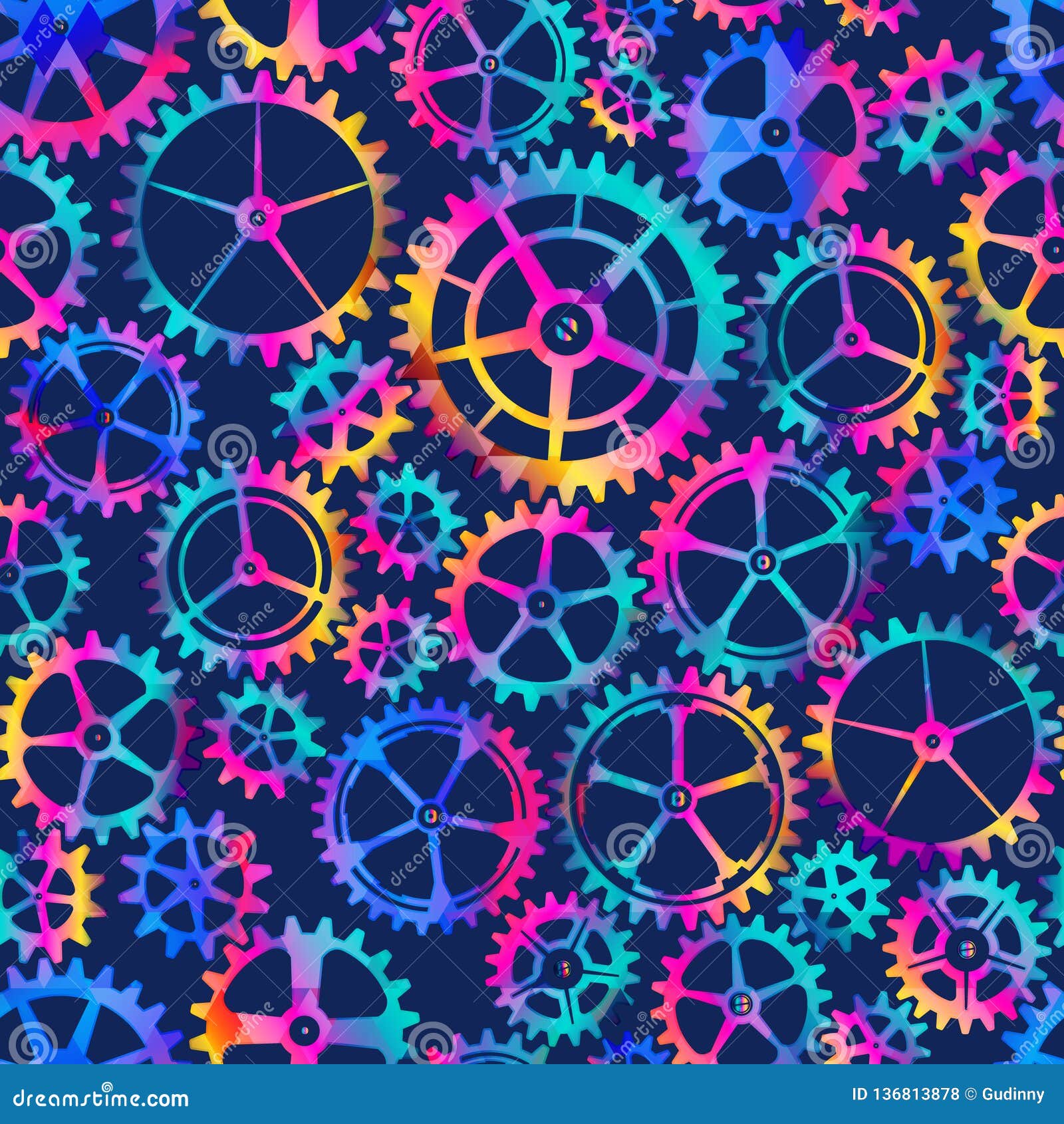 Colored Gear Seamless Pattern Stock Vector - Illustration of machinery ...