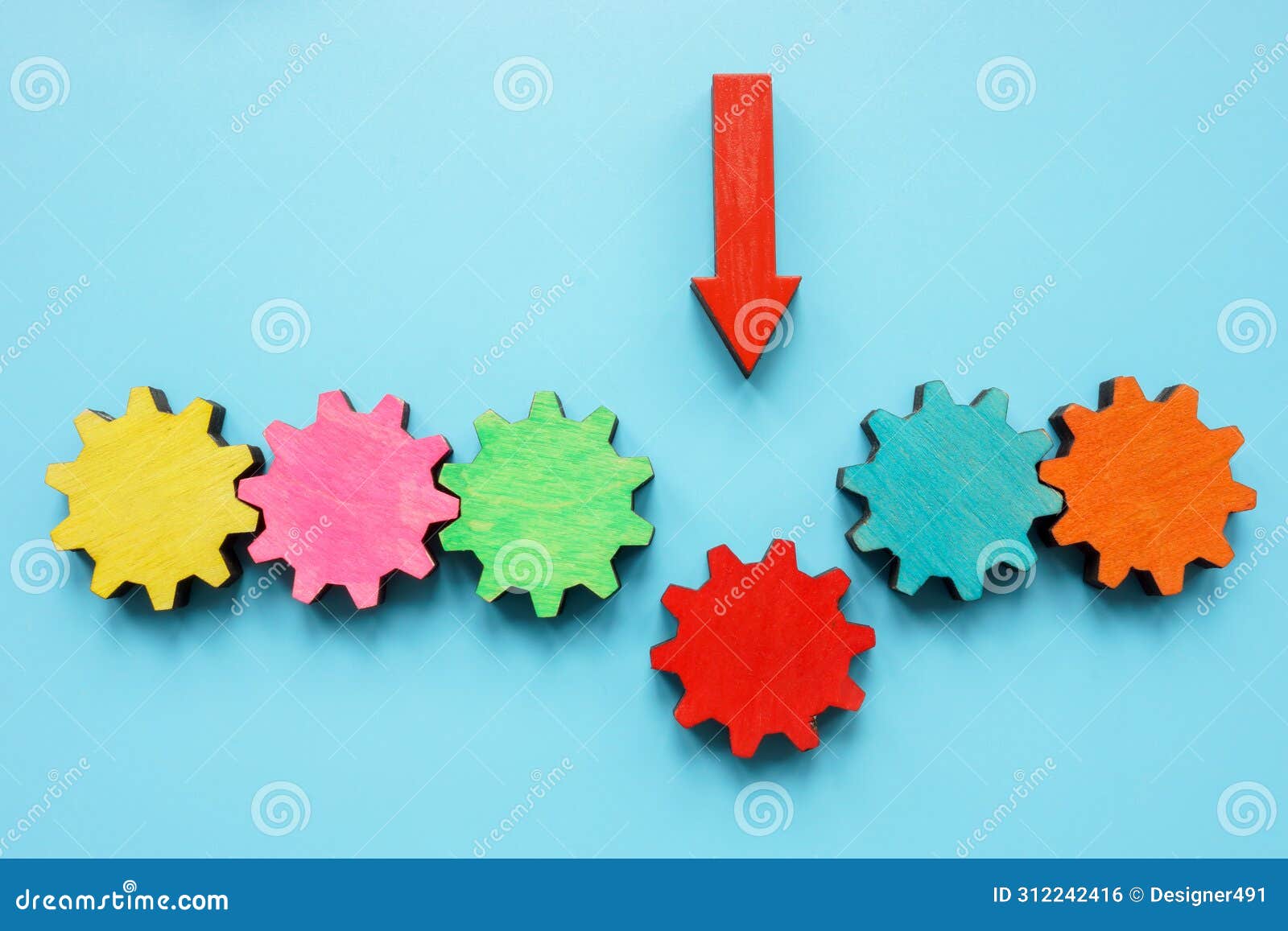 Colored Gears As a Symbol of Teamwork and the Weak Link. Stock Photo ...