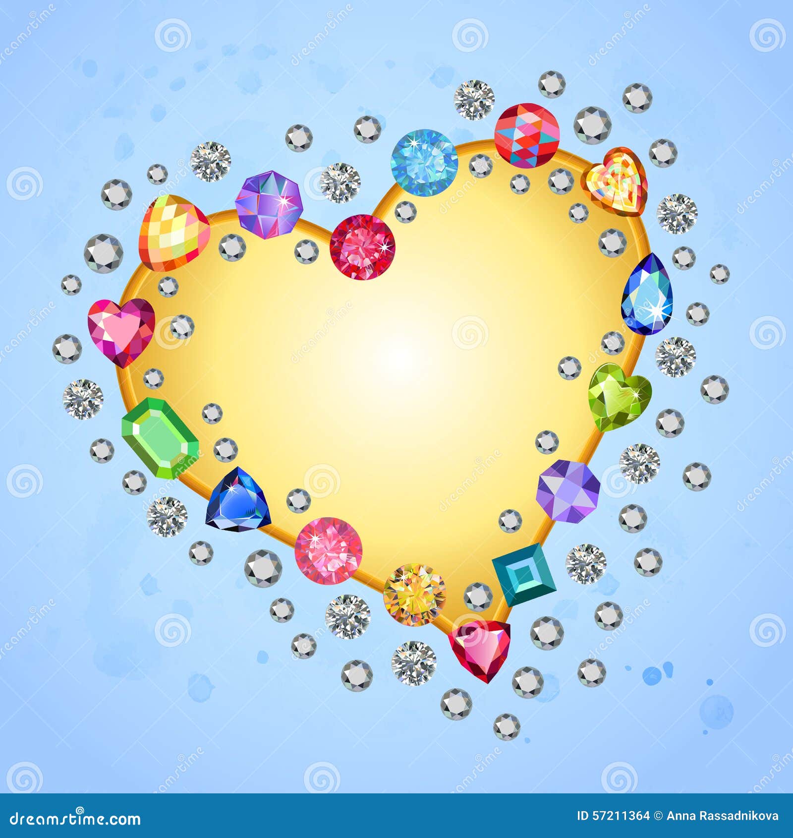 Colored Gems Heart Shape Frame Isolated on Light Blue Background Stock ...