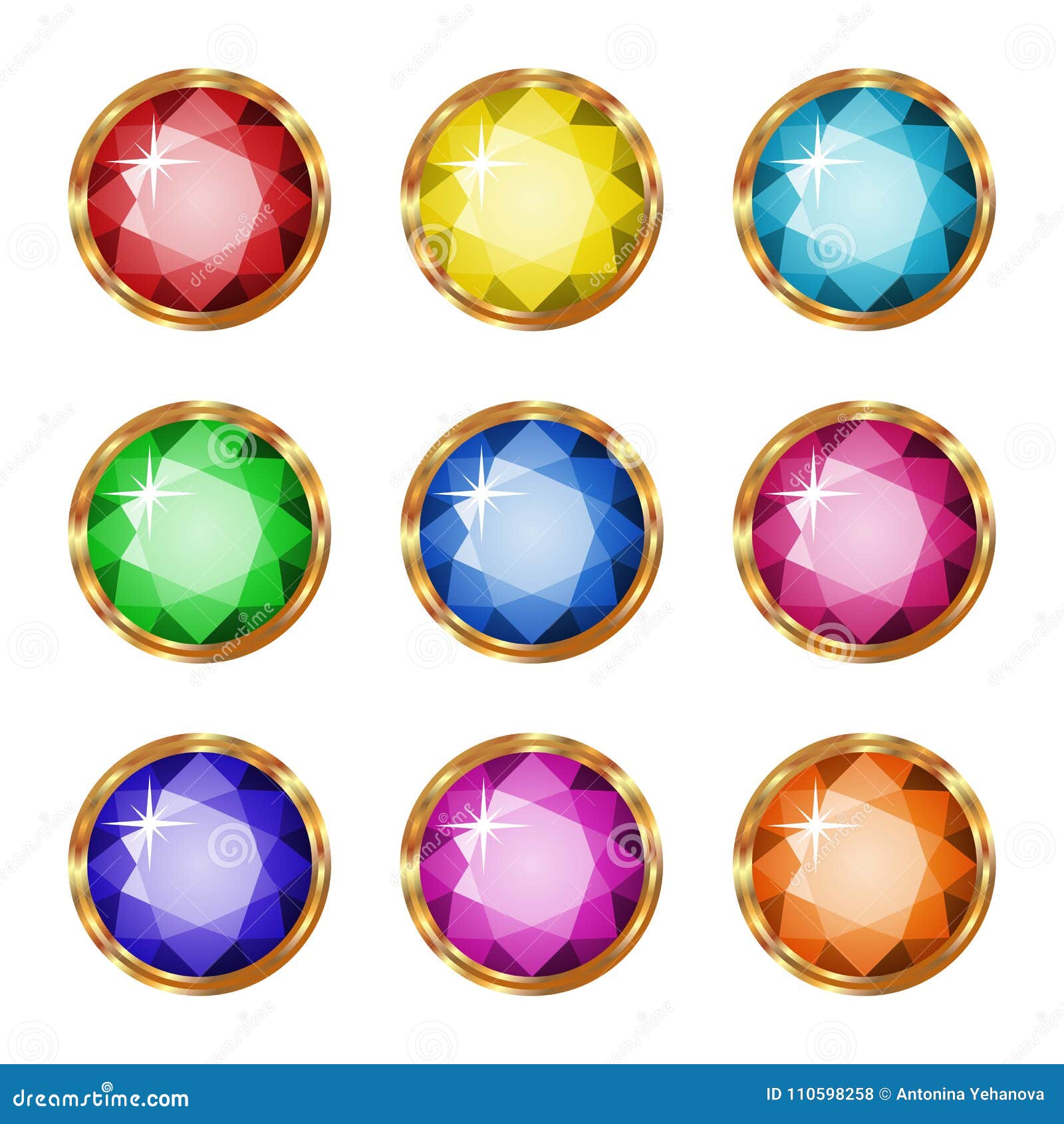 Colored Gemstones Set in Gold. Stock Vector - Illustration of brooch ...