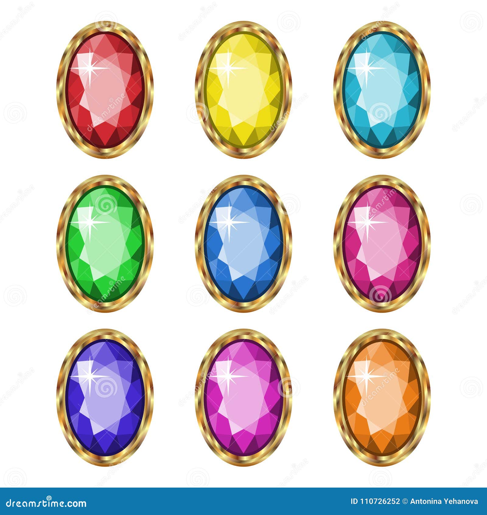 Colored Gemstones Set in Gold. Stock Vector - Illustration of circle ...