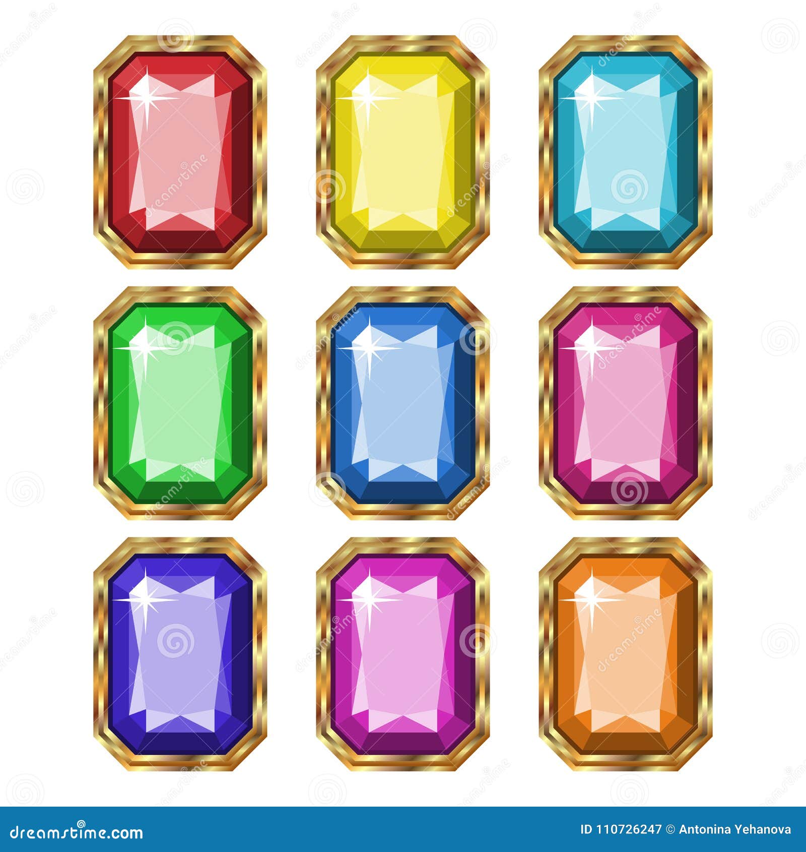 Colored Gemstones Set in Gold. Stock Vector - Illustration of diamond ...
