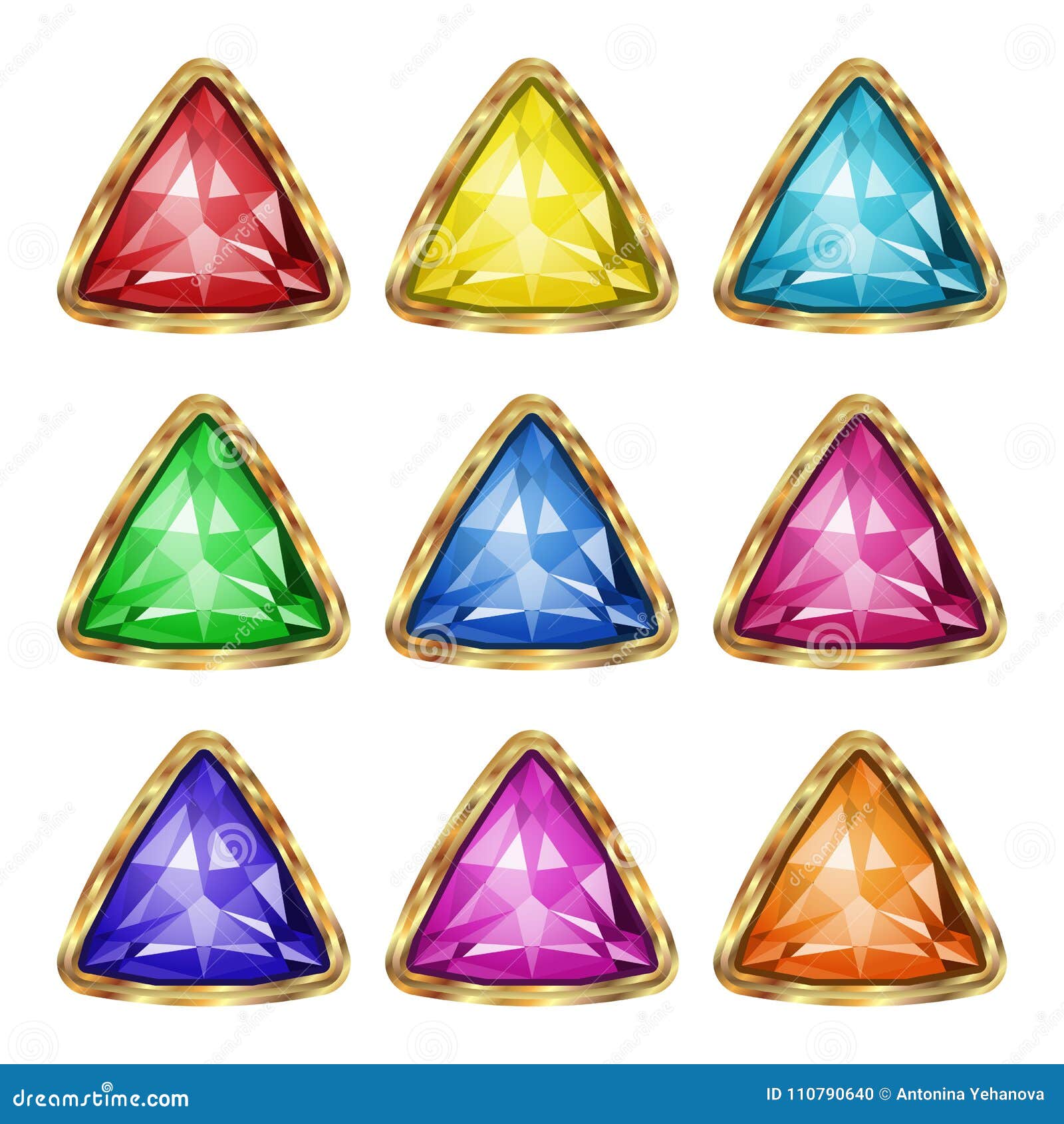 Colored Gemstones Set in Gold. Stock Vector - Illustration of crystal ...
