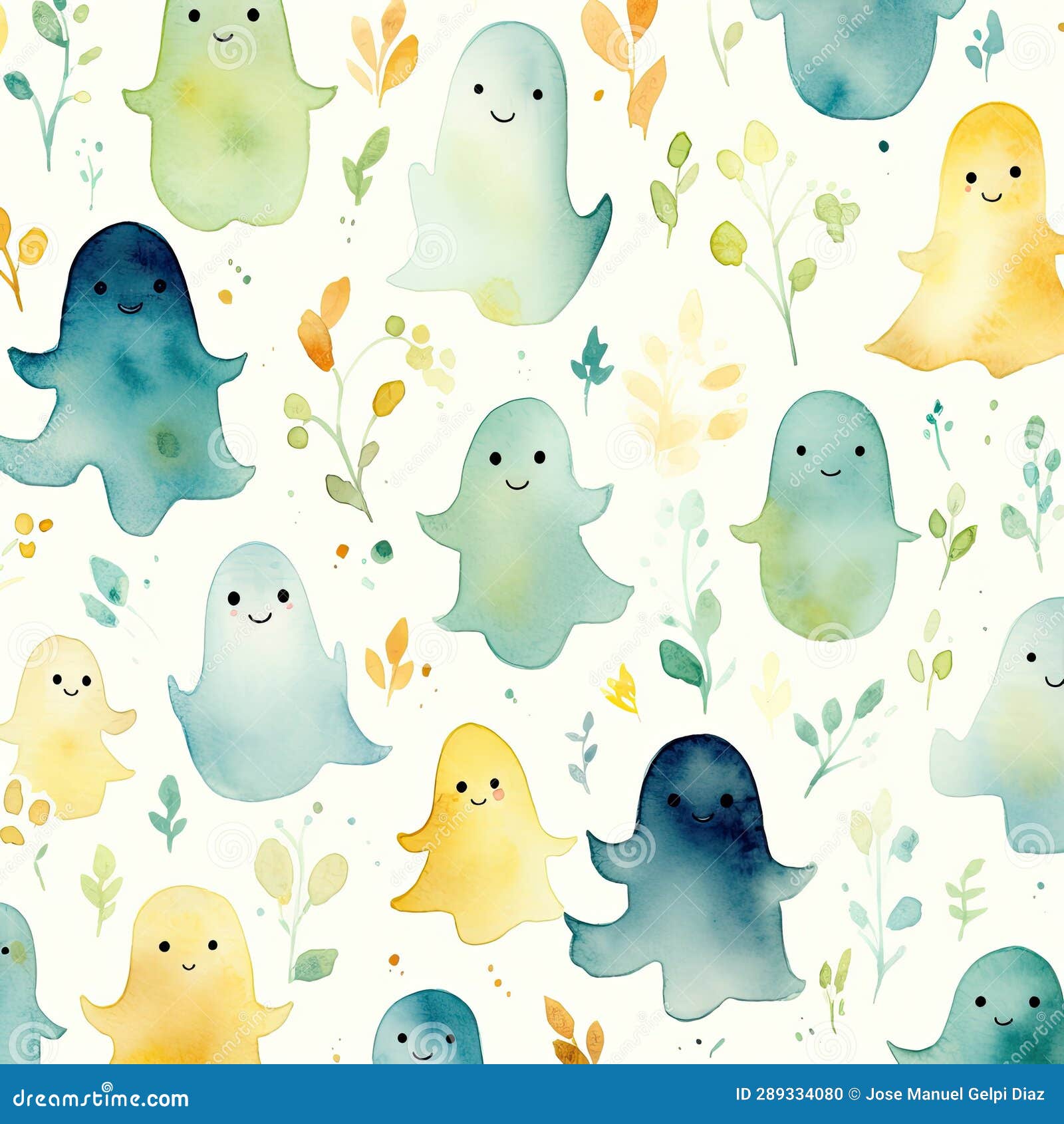 Colored Ghosts Seamless Pattern. Generative AI Stock Illustration ...
