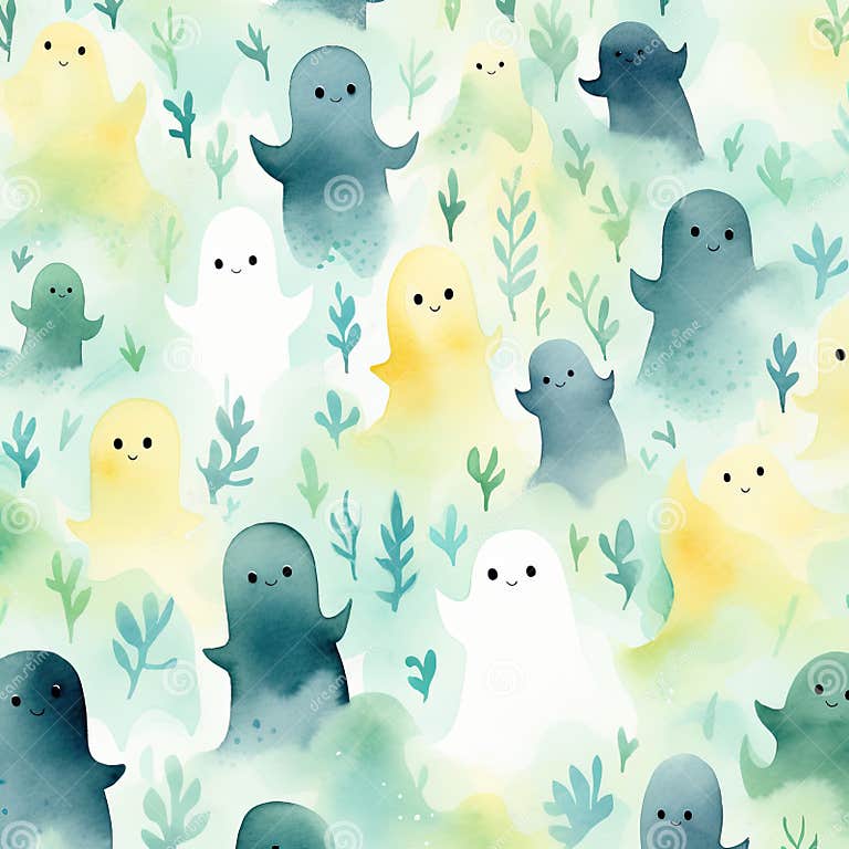 Colored Ghosts Seamless Pattern. Generative AI Stock Illustration ...
