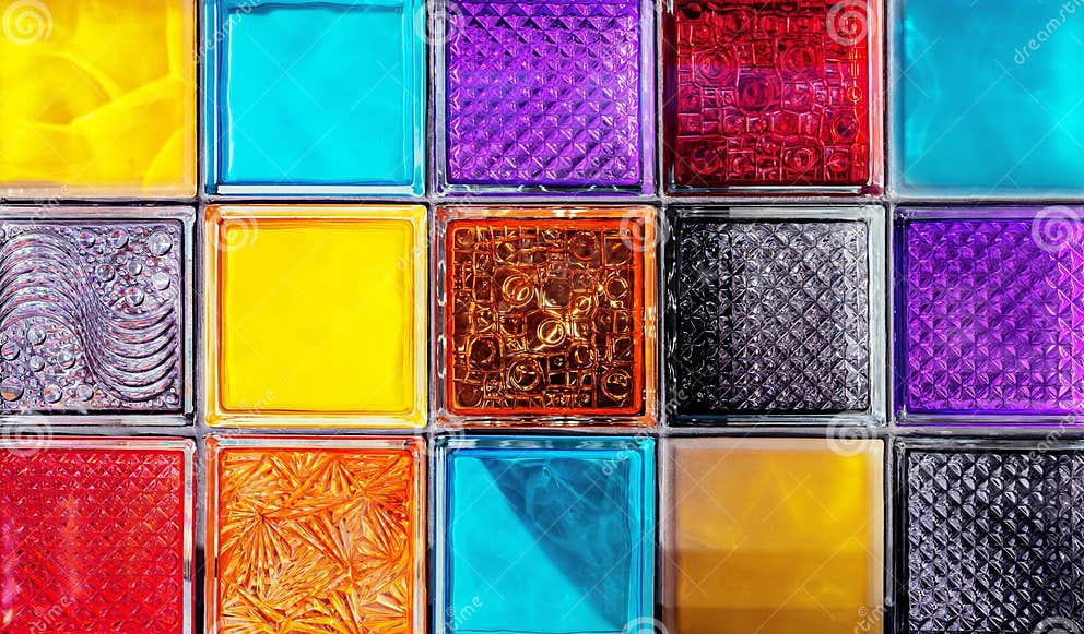 Colored Glass Blocks with Embossed Patterns. Multi-colored Glass ...
