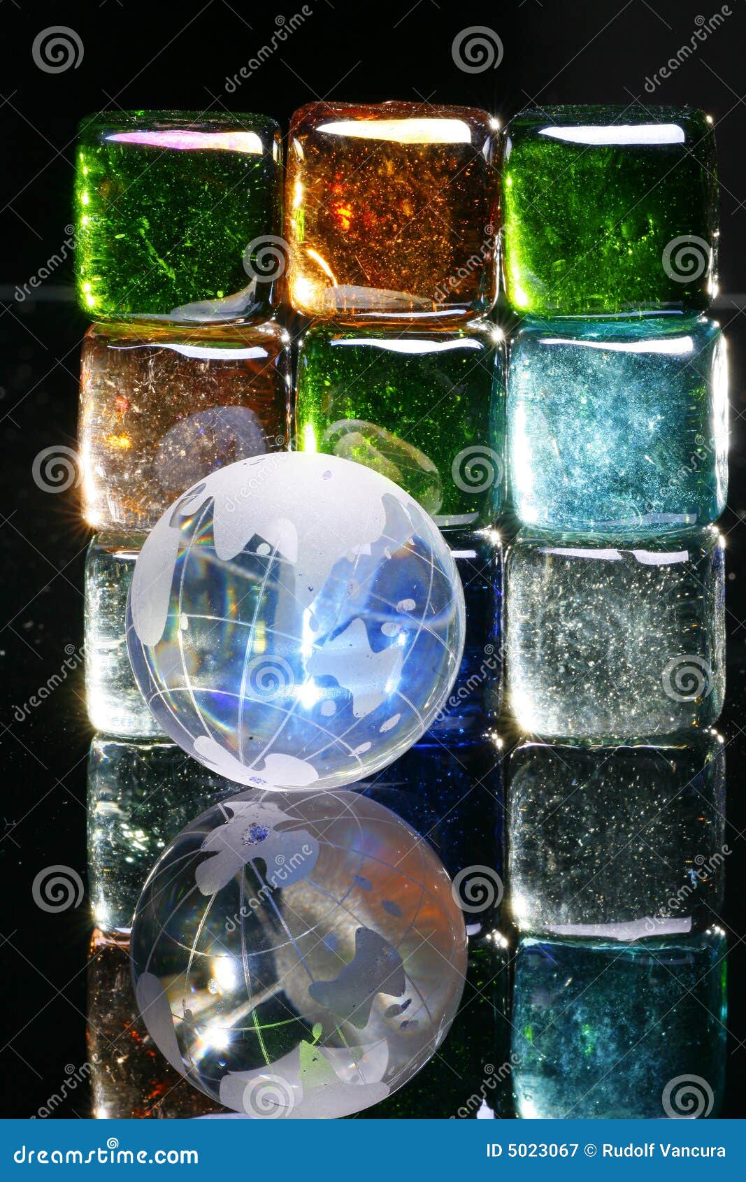 Colored Glass Blocks and Globe Stock Image - Image of artistry, reflect ...